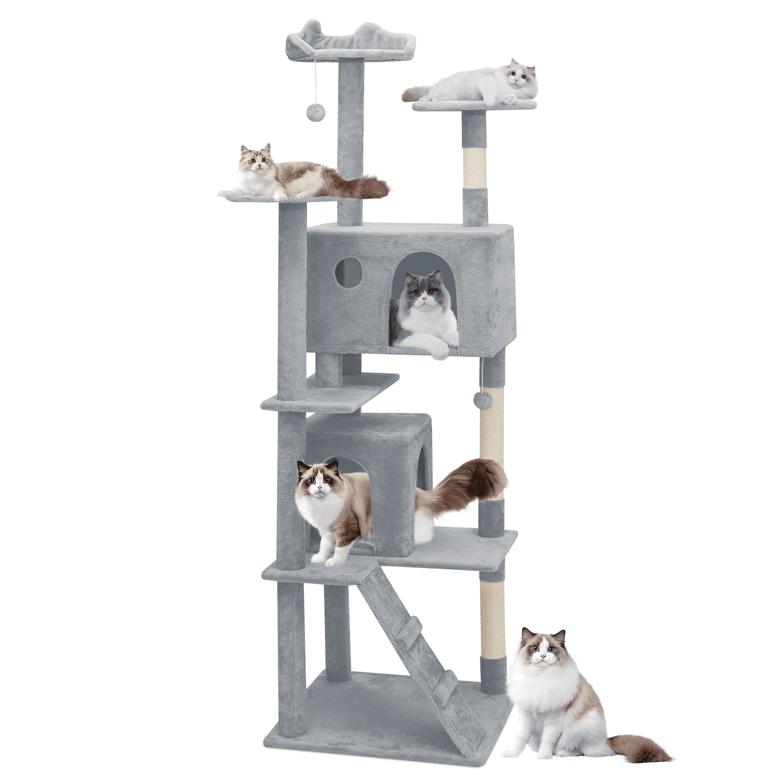 Magshion 77" Cat Tree Tower & Kittens Play House with 3 Top Cat Perch ...