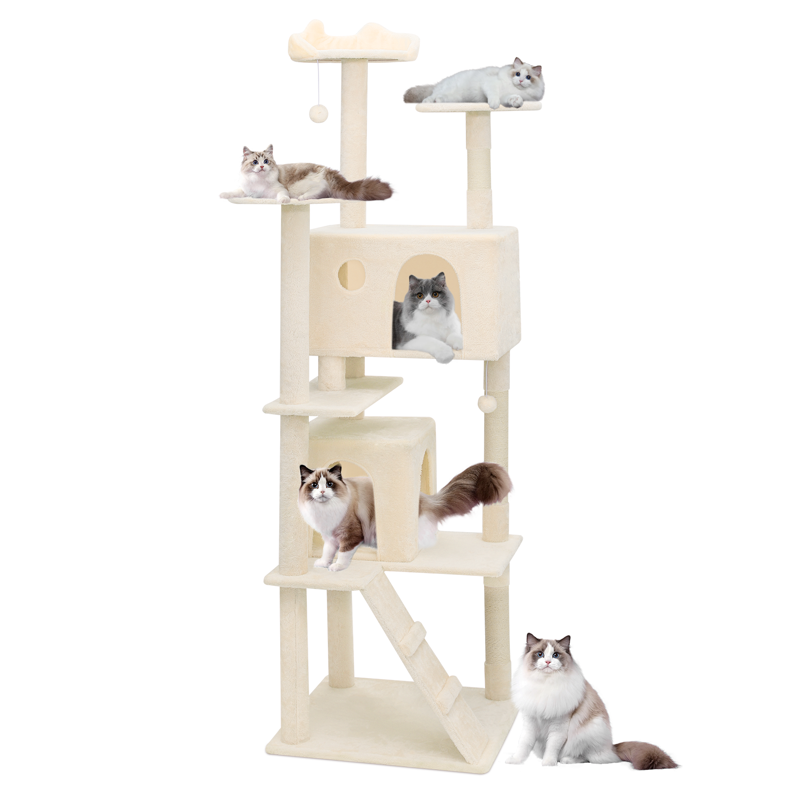Magshion 77 Inches Cat Tree/Multilevel Cat Tower with Double Condos, 3 ...
