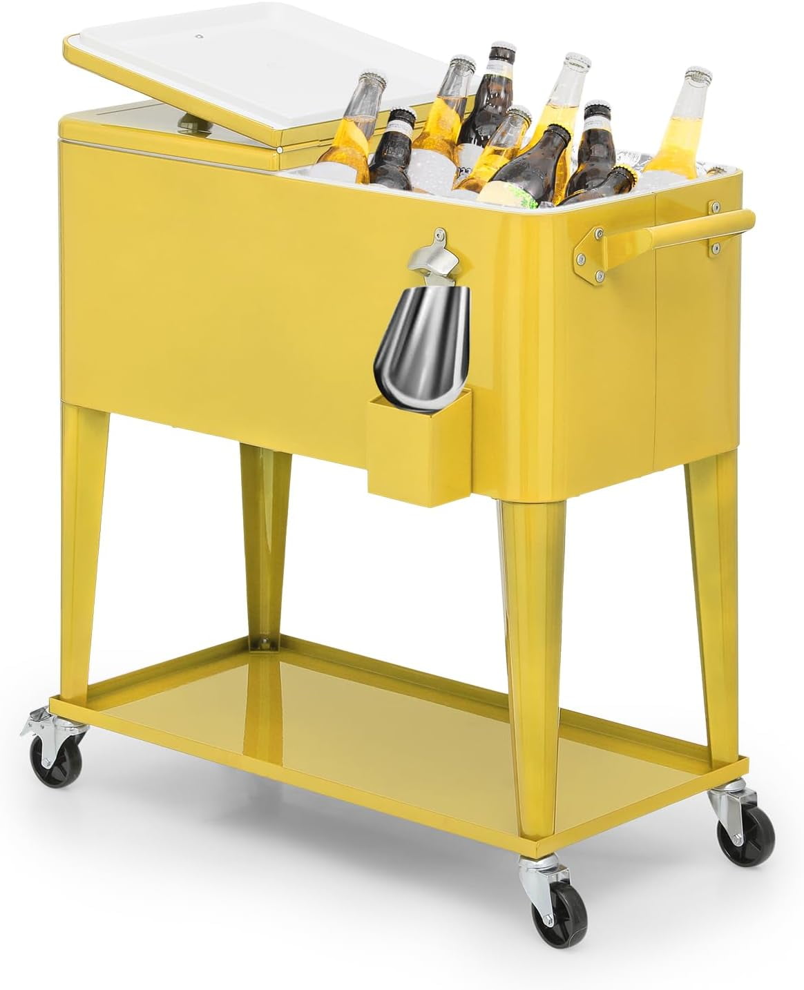 Magshion 80-Quart Patio Rolling Ice Chest Cooler Cart with Bottle ...