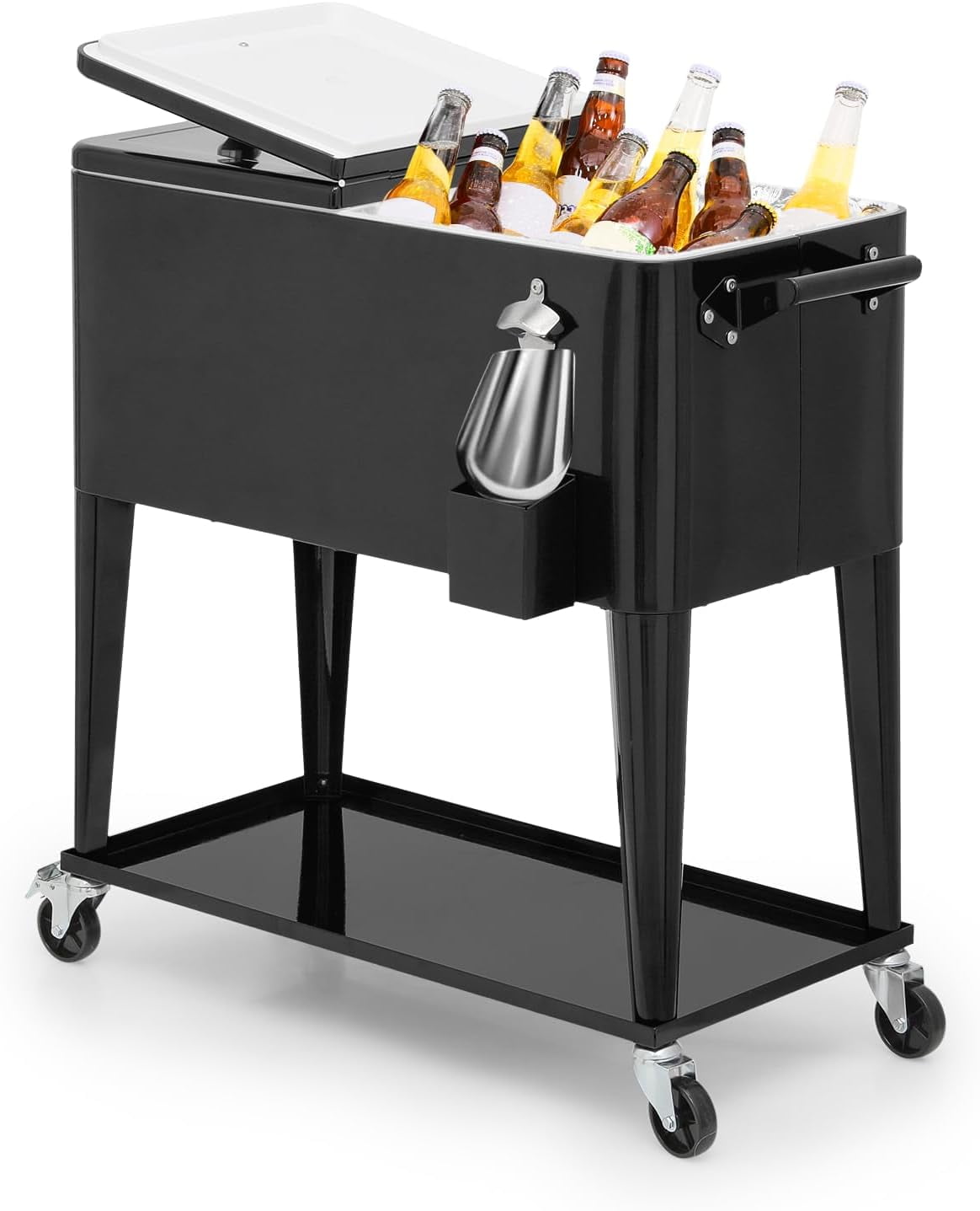 Magshion 80-Quart Patio Rolling Ice Chest Cooler Cart with Bottle ...