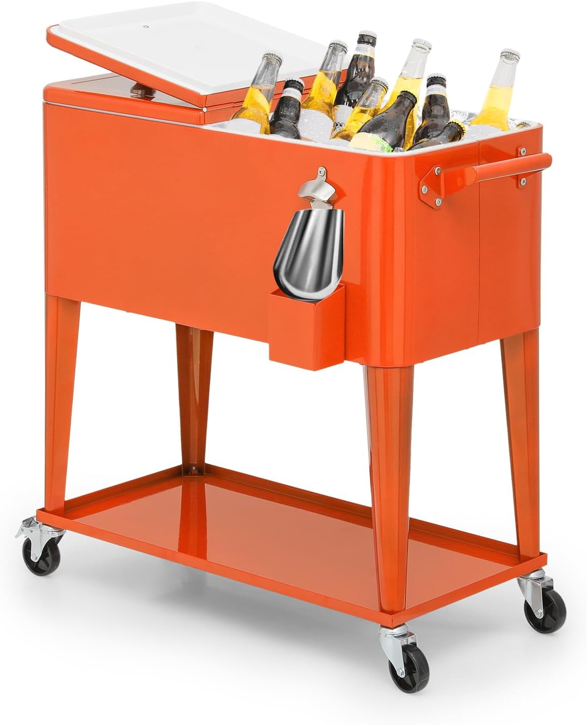 Magshion 80-Quart Patio Rolling Ice Chest Cooler Cart with Bottle ...