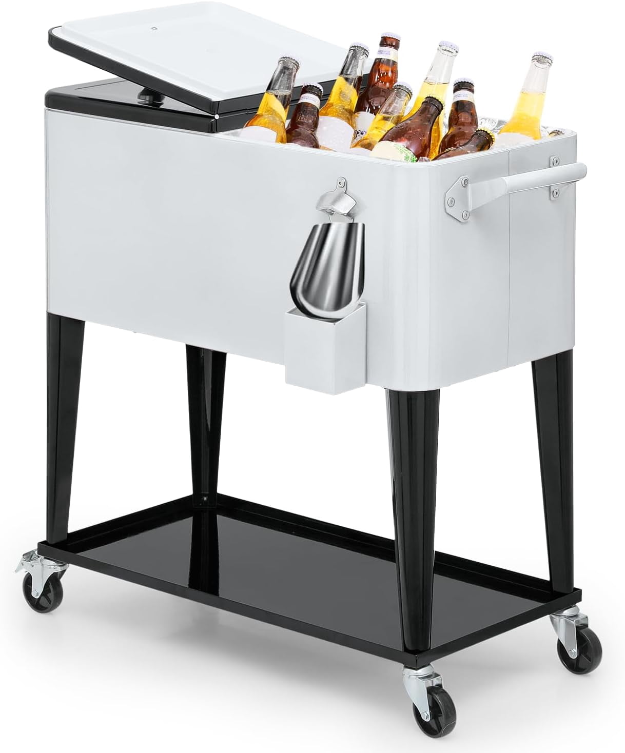 Magshion 80-Quart Patio Rolling Ice Chest Cooler Cart with Bottle ...
