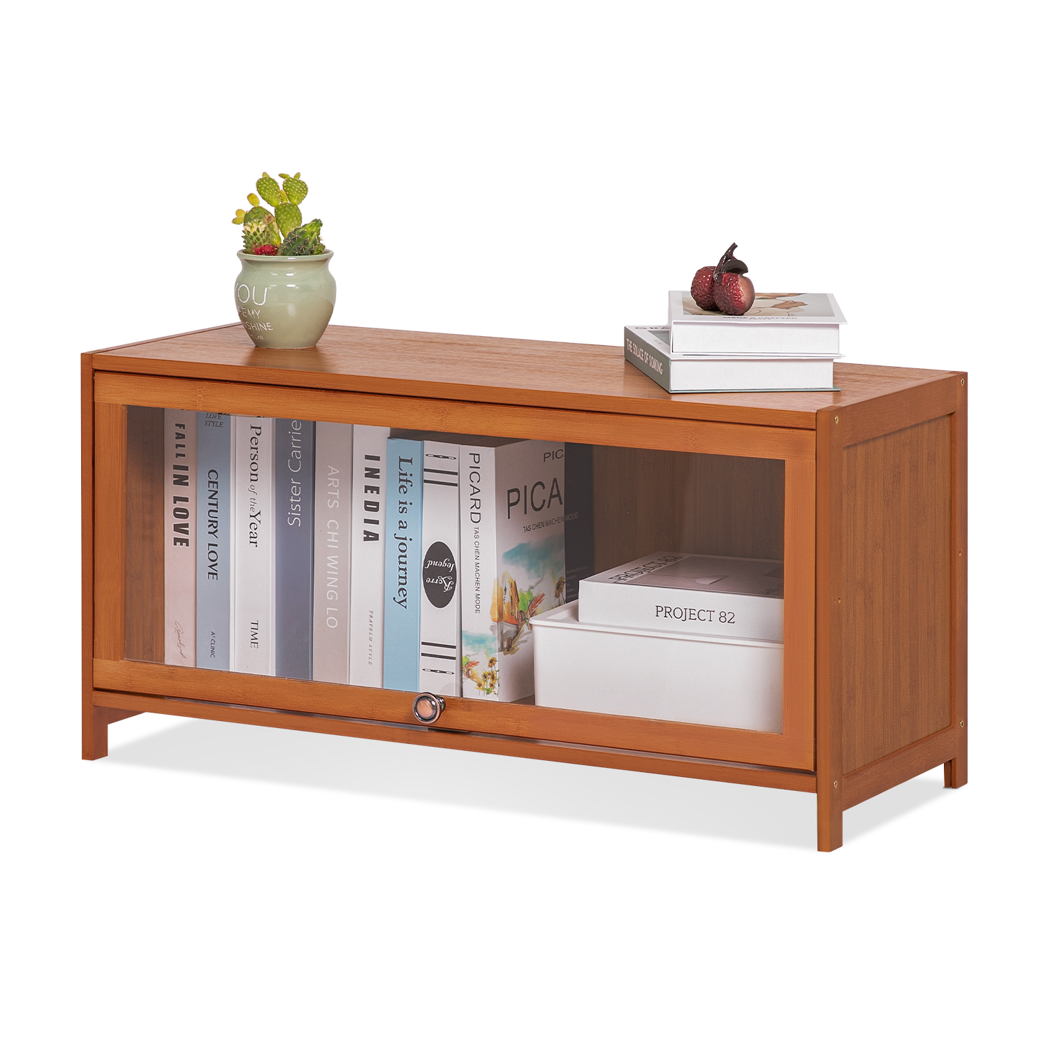 Magshion Bamboo 1 Tiers Bookcase with Acrylic Doors, Free Standing Book ...