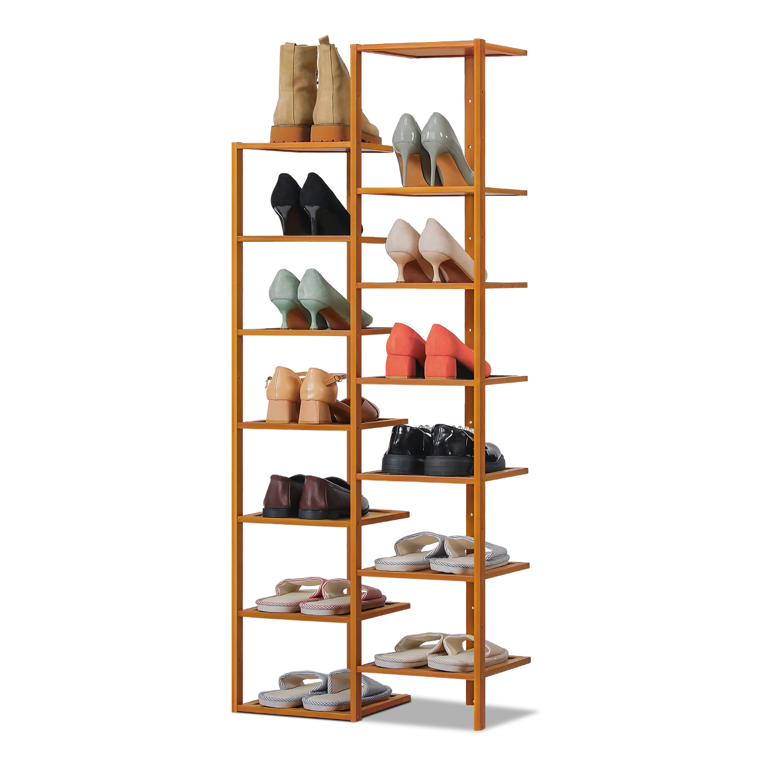 Magshion Bamboo 14 Tiers Portable Shoes Rack, 14 Pairs Storage Shelf ...