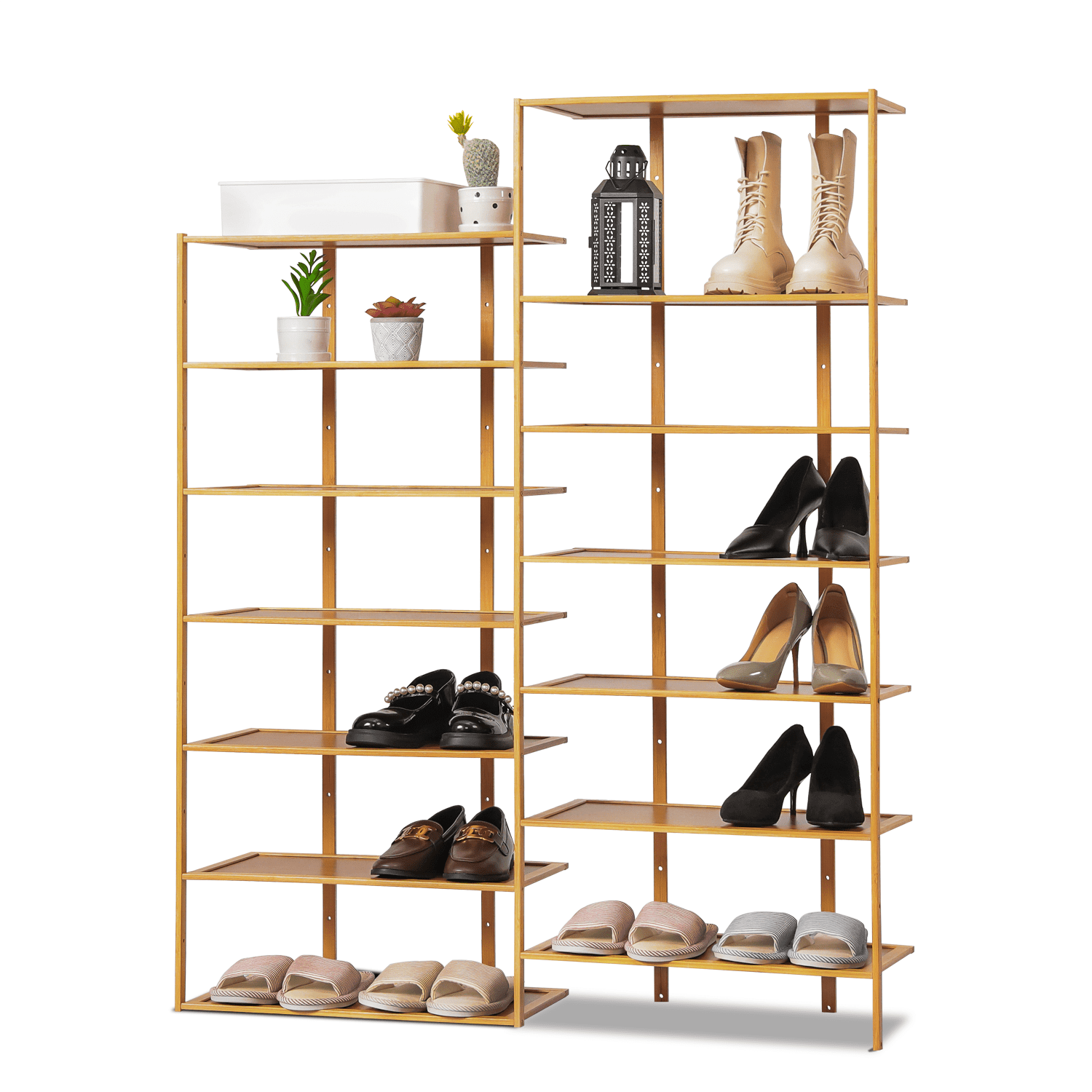 Magshion Bamboo 14 Tiers Shoes Rack, 42 Pairs Storage Shelves Stand, Natural, for Entryway ...