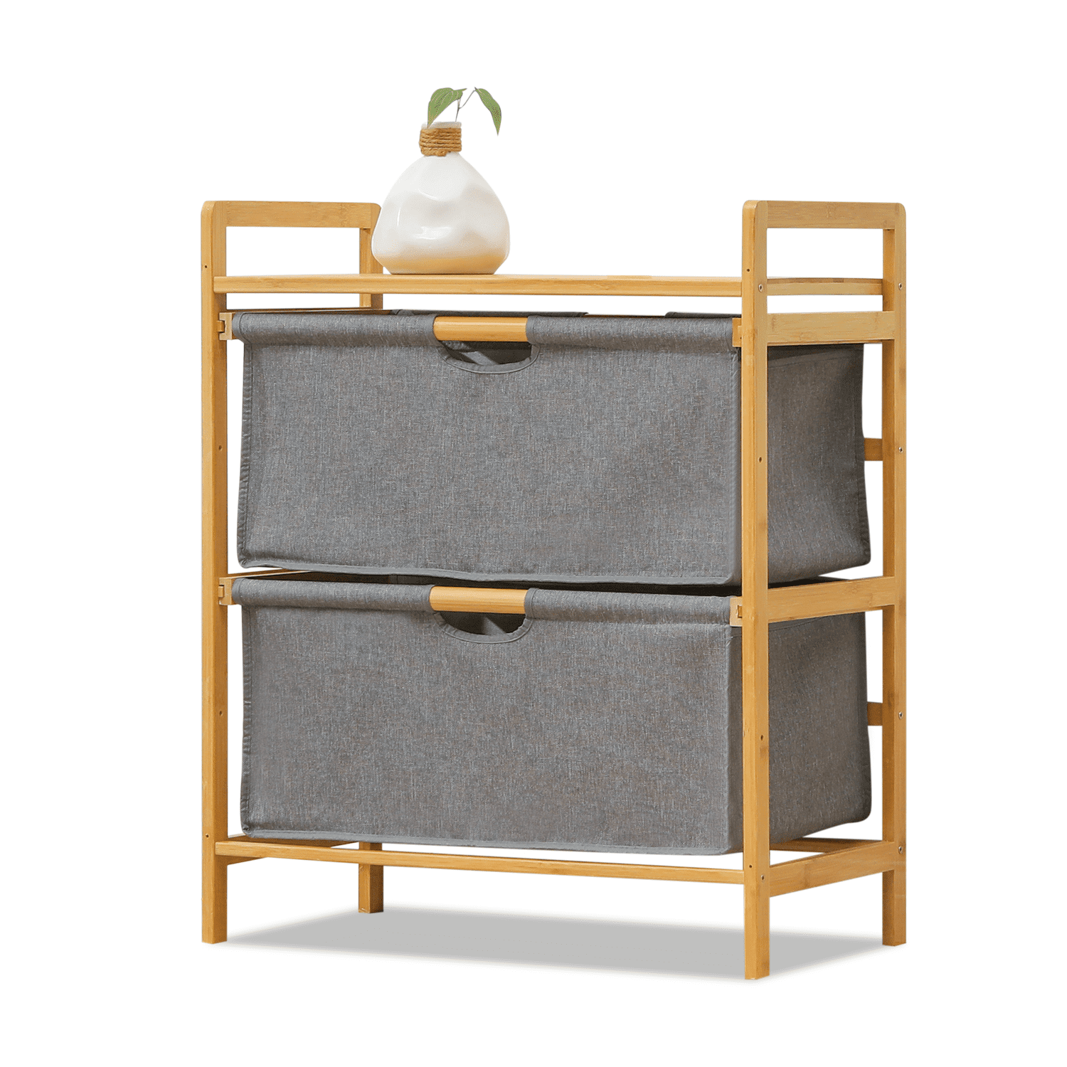Magshion Bamboo 2 Tier Cabinet with Drawers and Shelf, Fabric Dresser ...