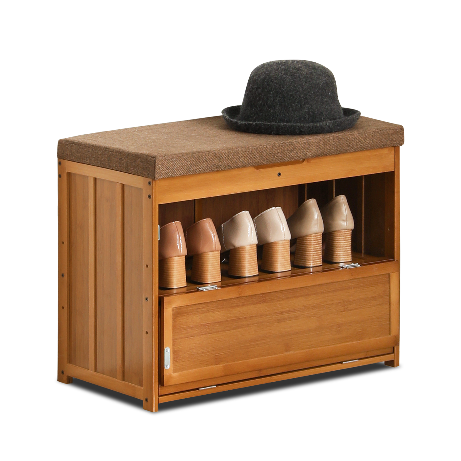 Magshion Bamboo 2 Tiers Shoes Changing Bench with Door, Storage Shelf ...