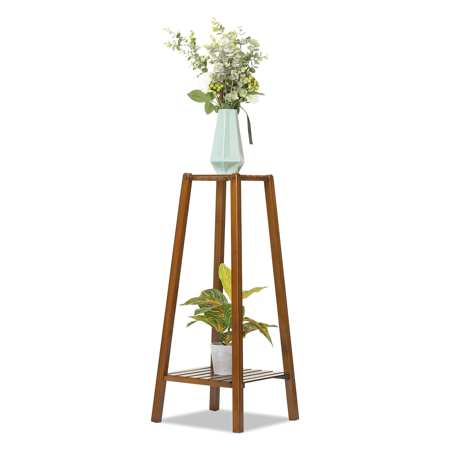Magshion Bamboo 2 Tiers Plant Stand, Indoor Outdoor Flower Display Rack ...