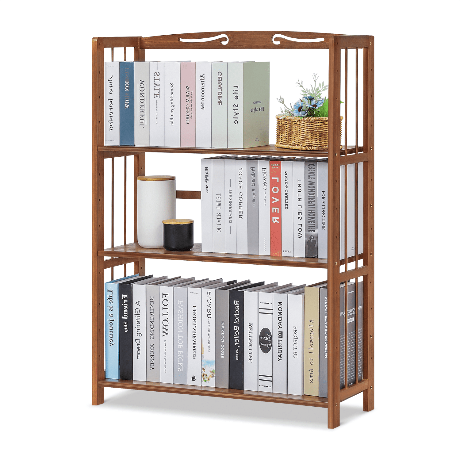 Magshion Bamboo 3 Tiers Adjustable Bookshelf, Open Bookcase, Storage ...