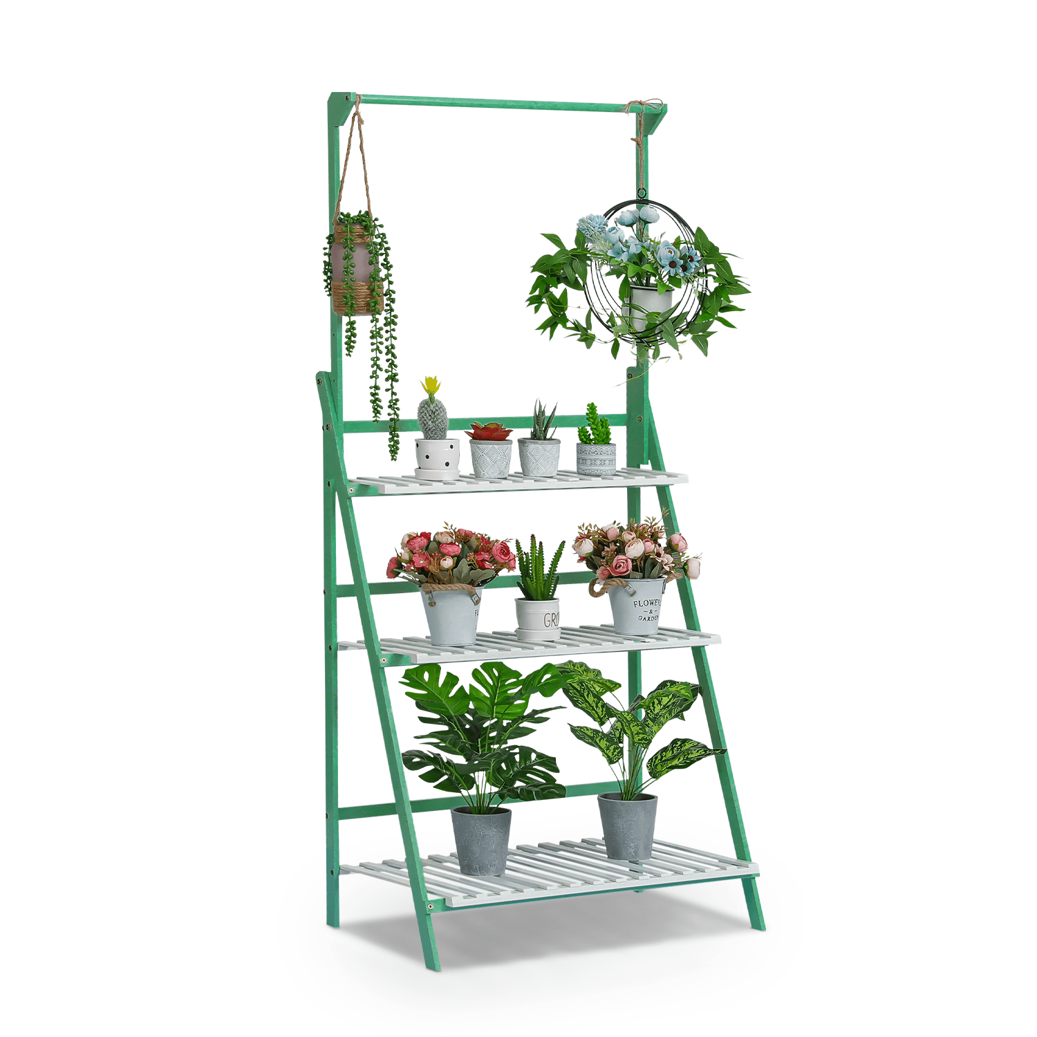 Magshion Bamboo 3 Tiers Plant Stand, Flower Organizer Rack Shelf, Green ...