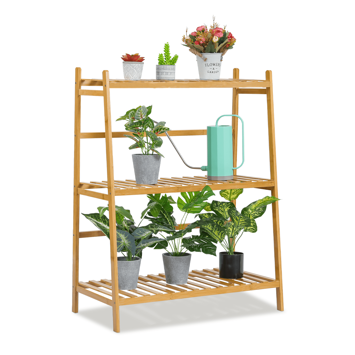 Magshion Bamboo 3 Tiers Trapezoid Plant Stand, Flower Display Shelf ...