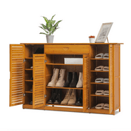 Magshion Bamboo 5-Tier Shelf, 32-Pair Shoe Storage Rack with Door ...