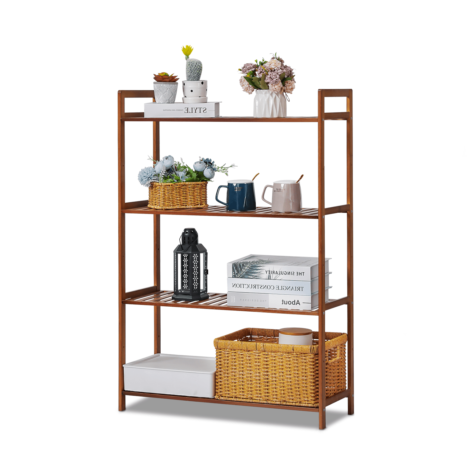 Magshion Bamboo 4 Tiers Display Storage Rack, Multifunctional Shelving ...