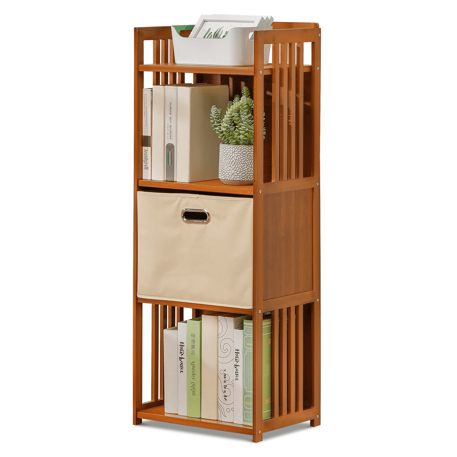Magshion Bamboo 4 Tiers Modern Bookcase, Organizer Rack with Storage ...