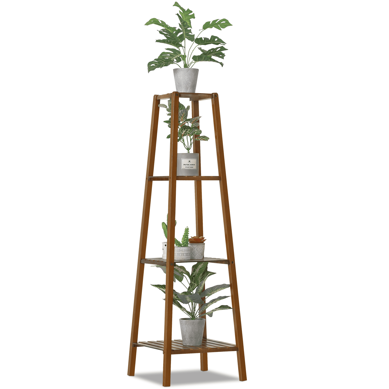 Magshion Bamboo 4-Tier Trapezoid Plant Stand, Indoor/Outdoor Shelf ...