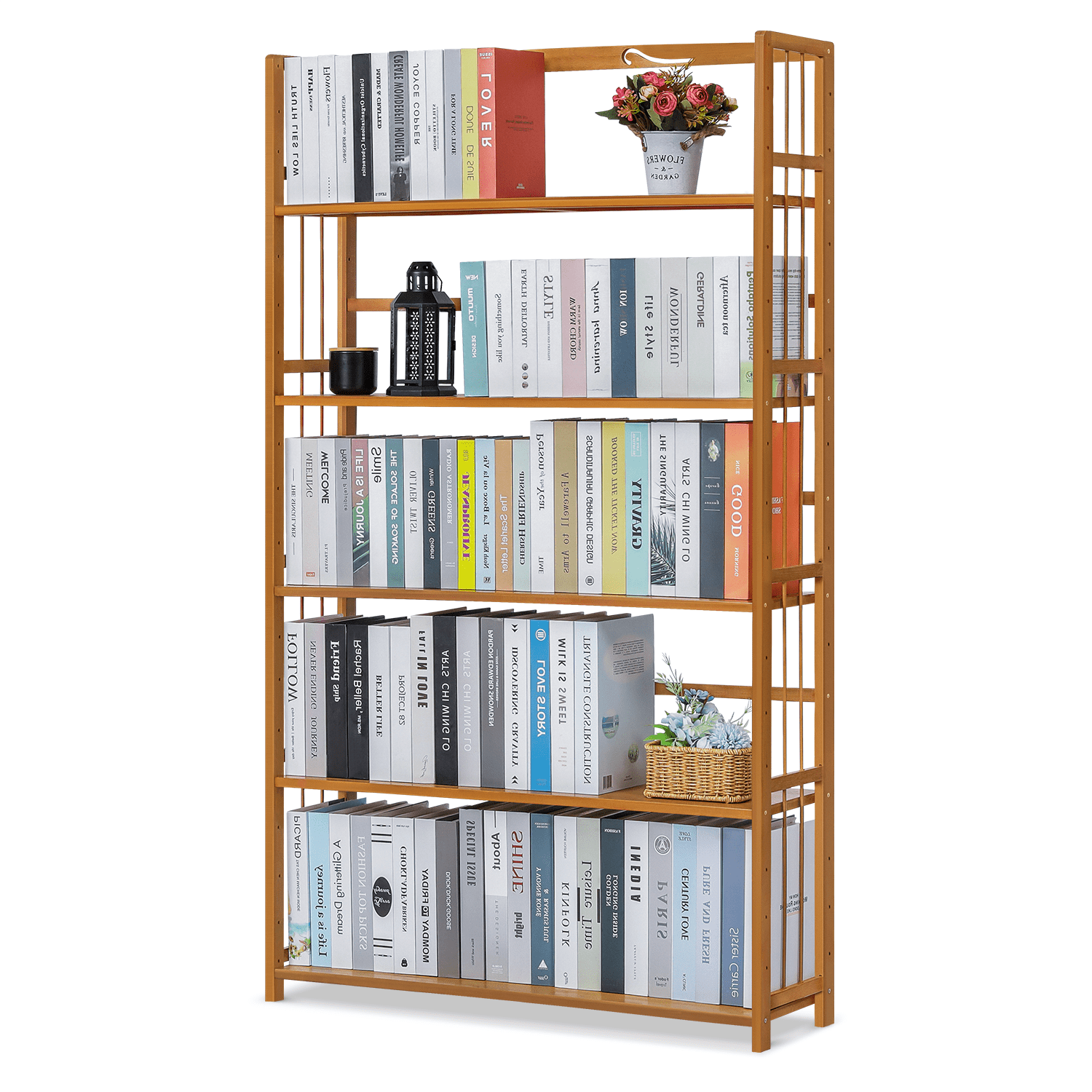 Magshion Adjustable Bamboo 5-tier Shelf Unit Book Stand Bookcase ...