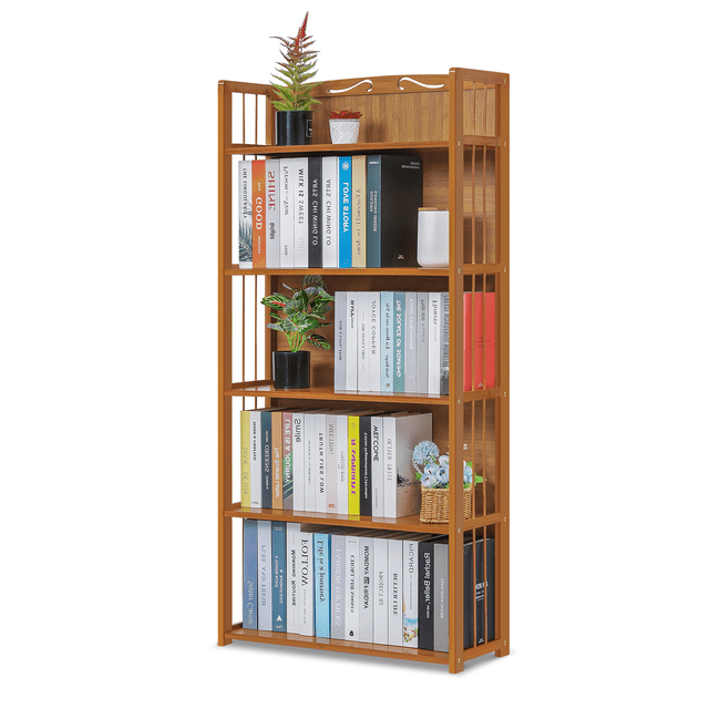 Magshion Bamboo 5-Tier Bookshelf, Open Bookcase, Natural - Living Room ...