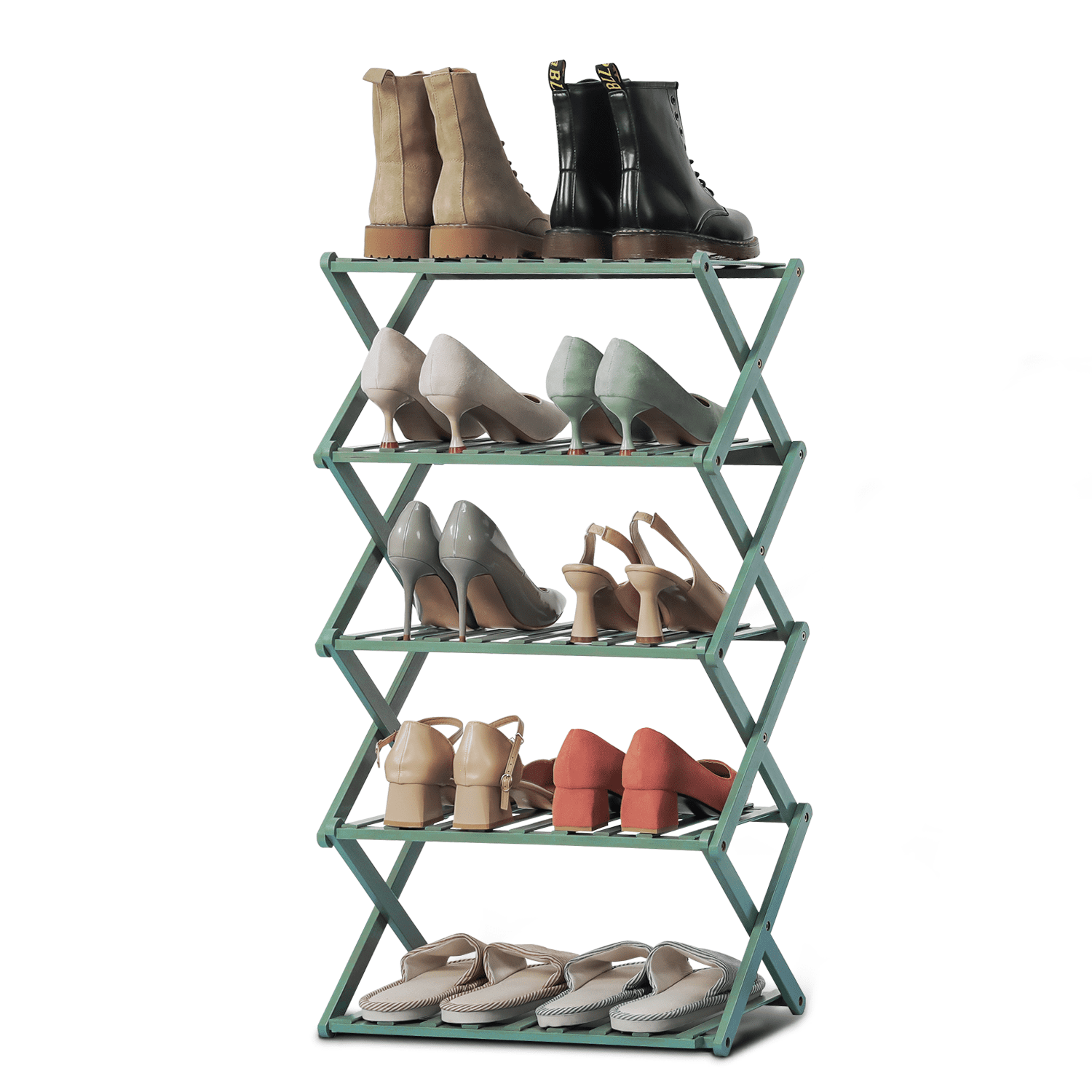 Magshion Bamboo 5 Tiers 15 Pairs Installation-Free Foldable Shoe Rack ...
