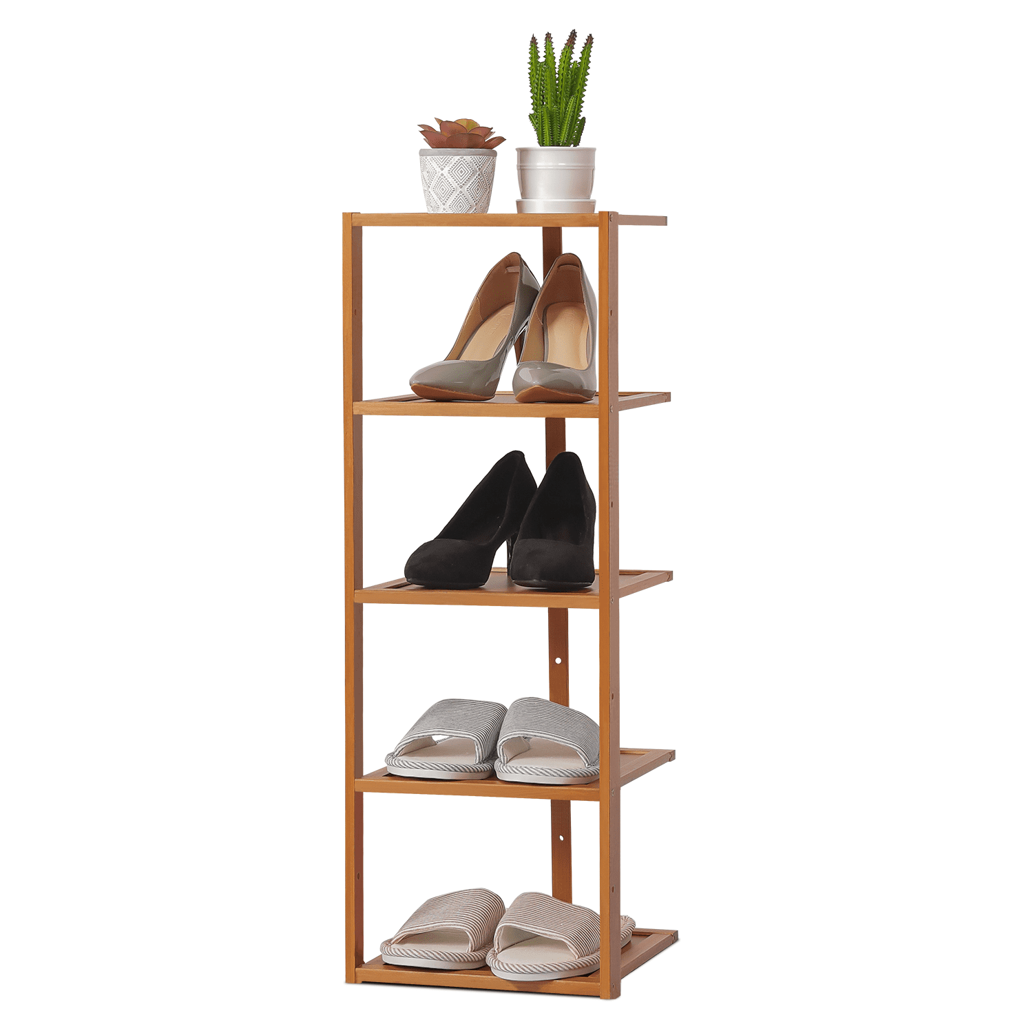 Magshion Bamboo 5 Tiers 5 Pairs Adjustable Shoes Rack, Storage Stand ...