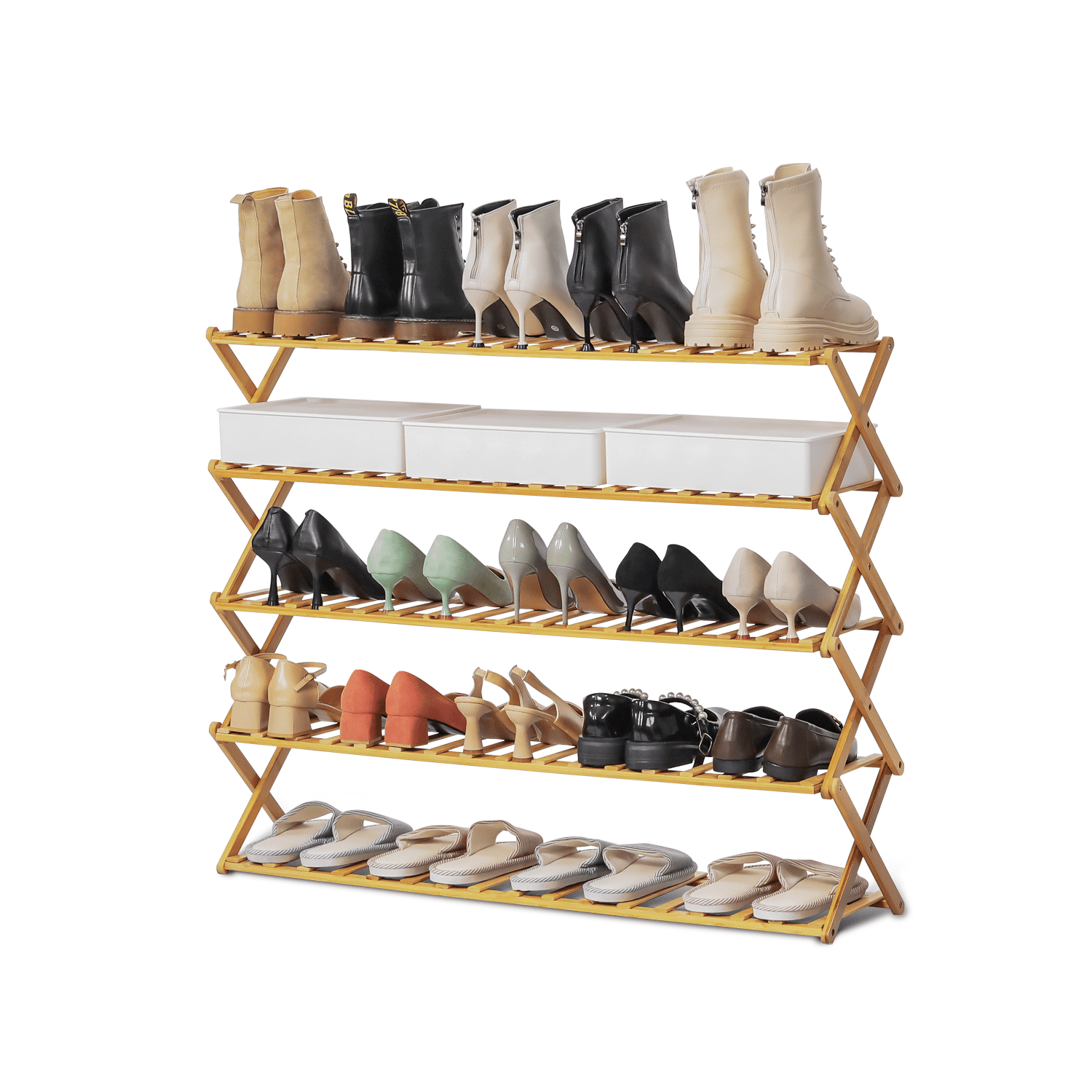 Magshion Bamboo 5-Tier Organizer, Folding Shoe Rack, 30-Pair Storage ...