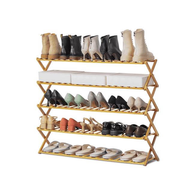 Magshion Bamboo 5-Tier Organizer, Folding Shoe Rack, 30-Pair Storage ...