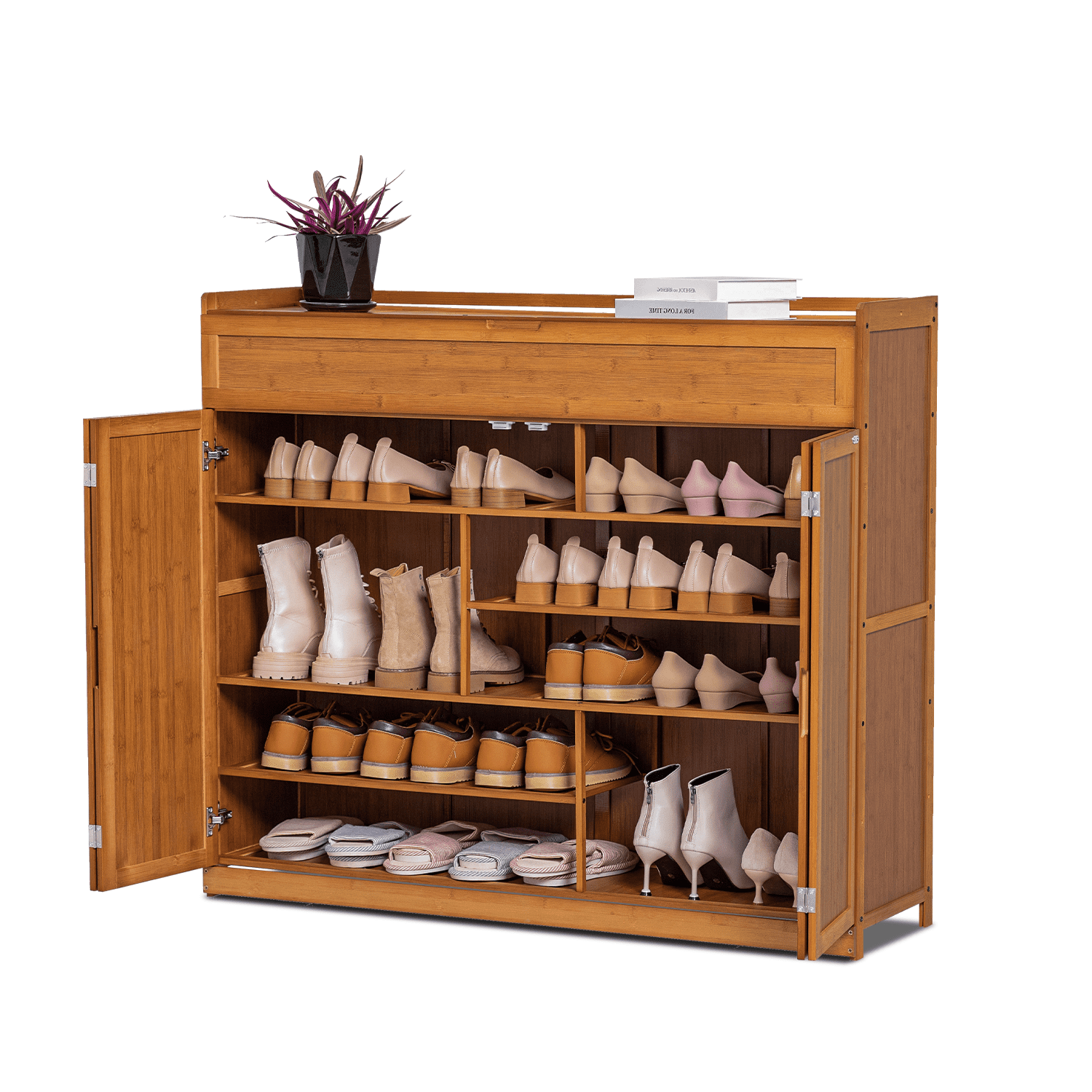 Magshion Bamboo Shoe Cabinet, 6 Tier, 30 Pairs Storage Space, Enclosed ...