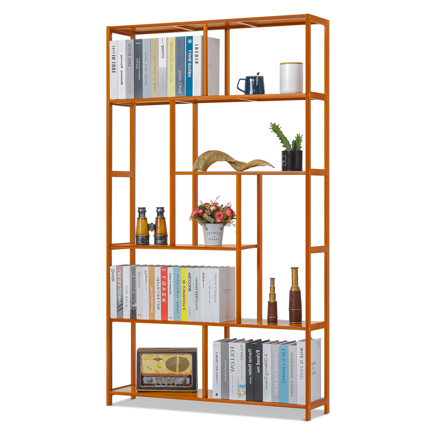Magshion 6-Tier Bamboo Bookshelf, Modern Open Bookcase, Brown, for Home ...