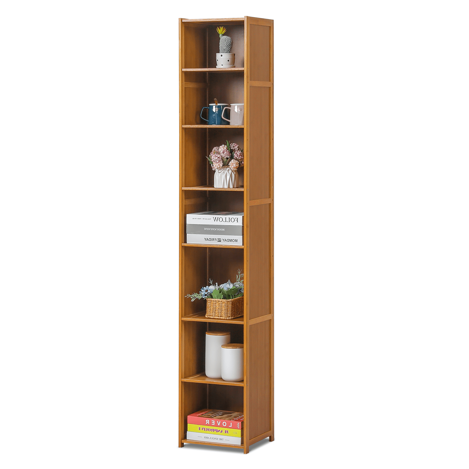 Magshion Bamboo 7 Shelves Bookshelf, Kitchen Storage Shelf, Display Rack Stand Cupboard, Brown ...