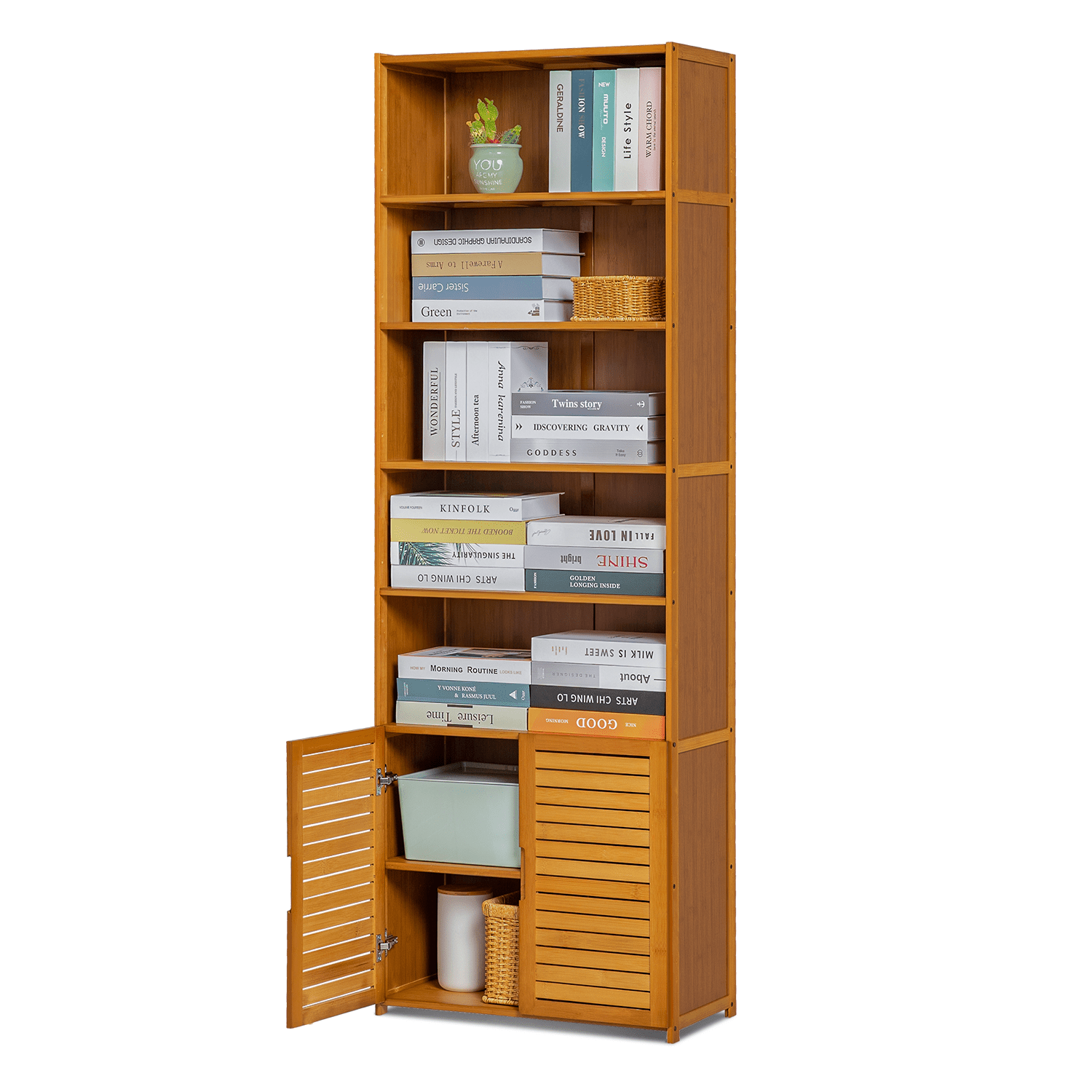 Magshion Bamboo 7 Tiers Modern Bookcase, Books Storage Display Shelf ...