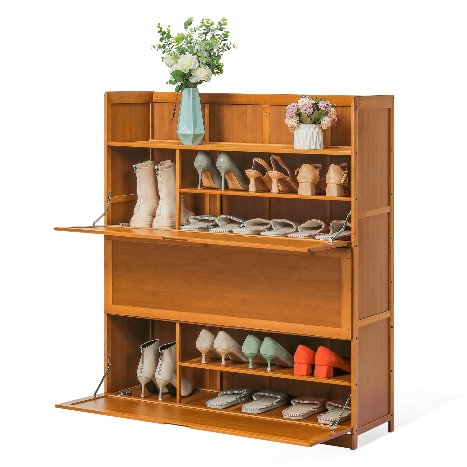 Magshion Bamboo 7-Tier Shoe Cabinet, 28 Pairs Storage Rack, Brown, for Entryway - Walmart.com