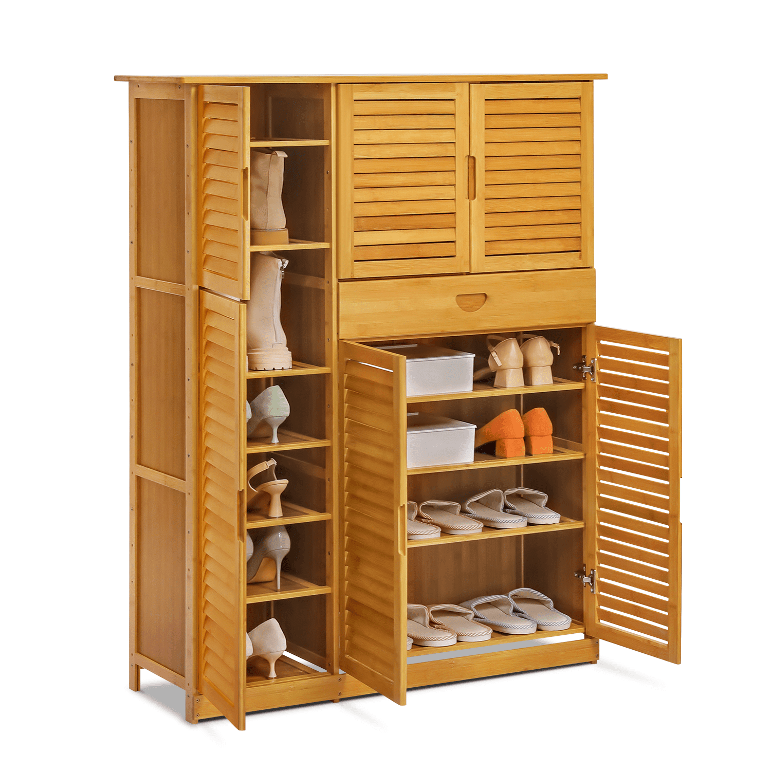 Magshion Bamboo Shoe Cabinet, 8 Tiers, 1 Drawer, Enclosed Vertical ...