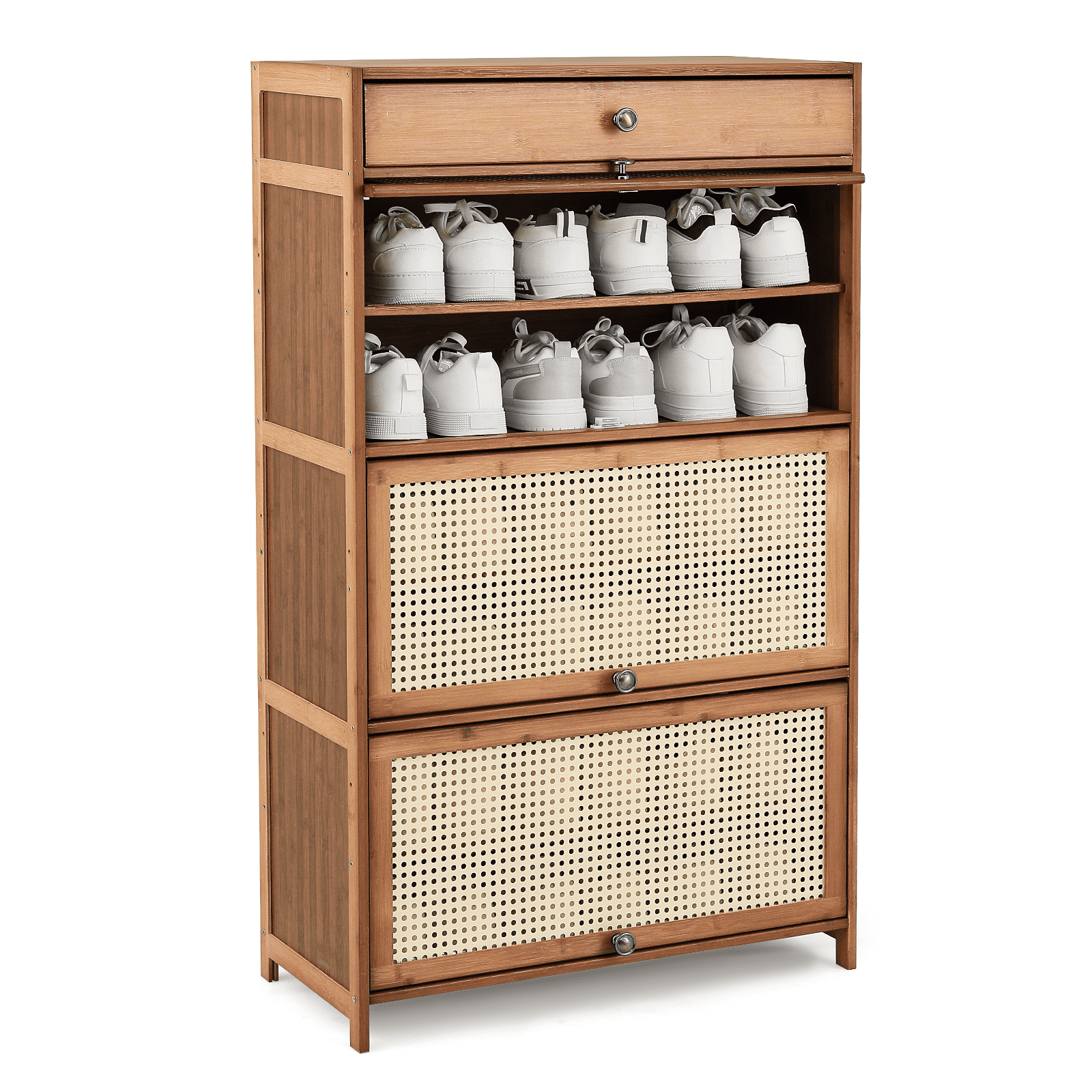 Magshion Bamboo 8-Tiers Shoe Cabinet with ABS Rattan Doors, Shoes ...