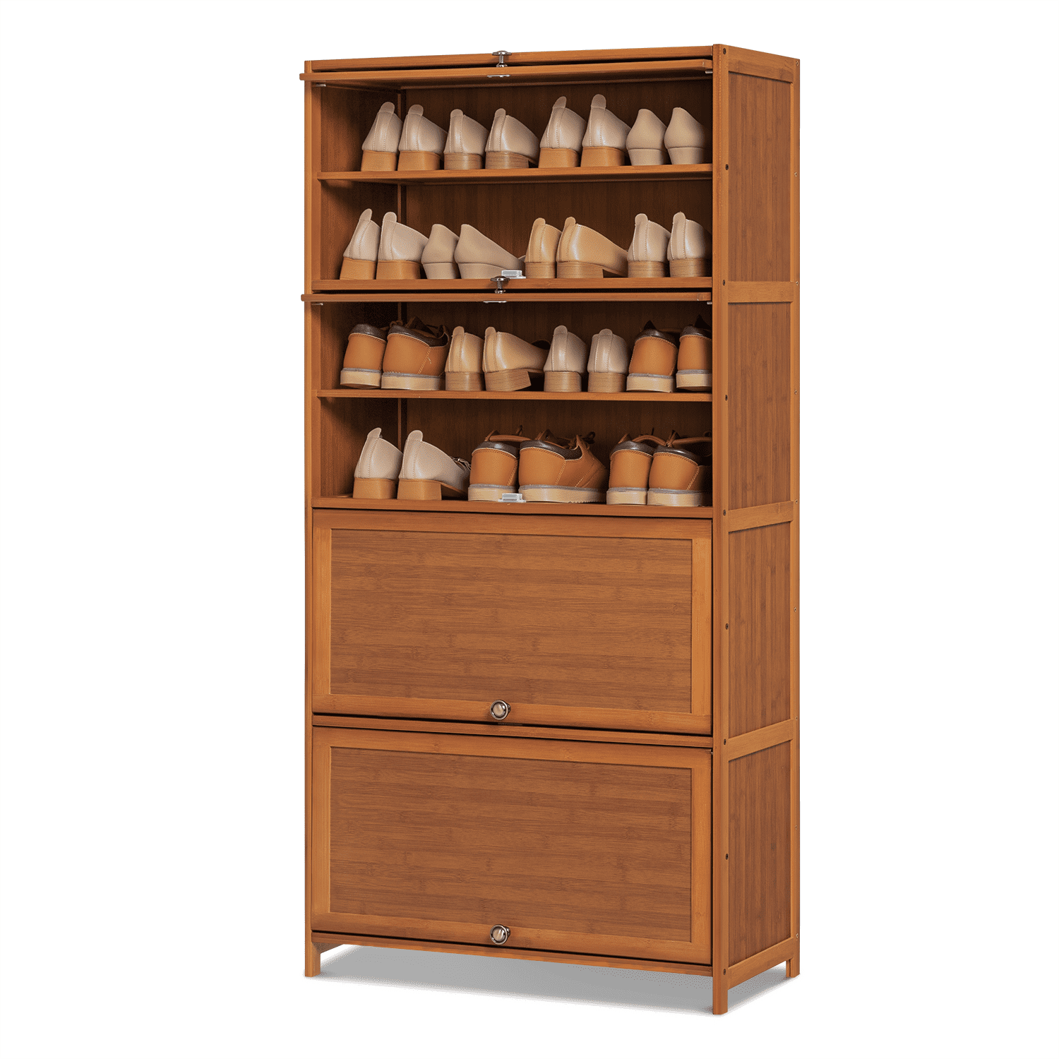 Magshion Bamboo 8 Tiers Shoes Cabinet, 32 Pairs Sneakers Storage, Brown ...