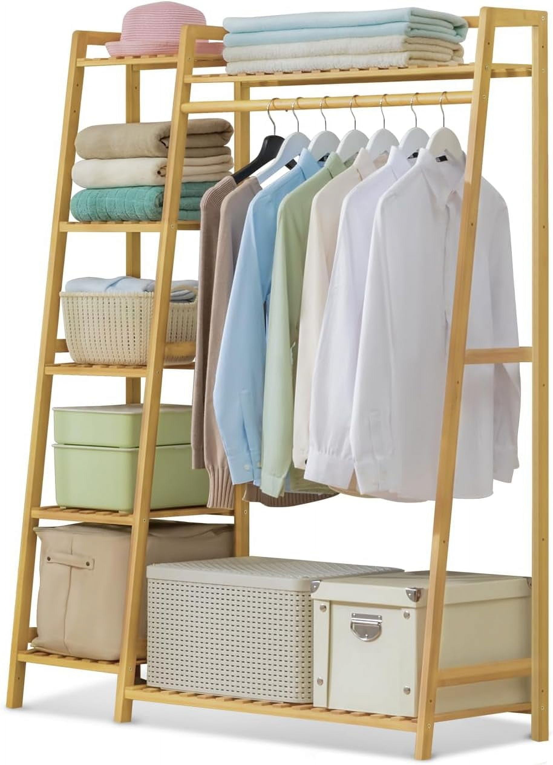 Magshion Bamboo Clothing Garment Rack, Freestanding Clothes Coat Hanger ...