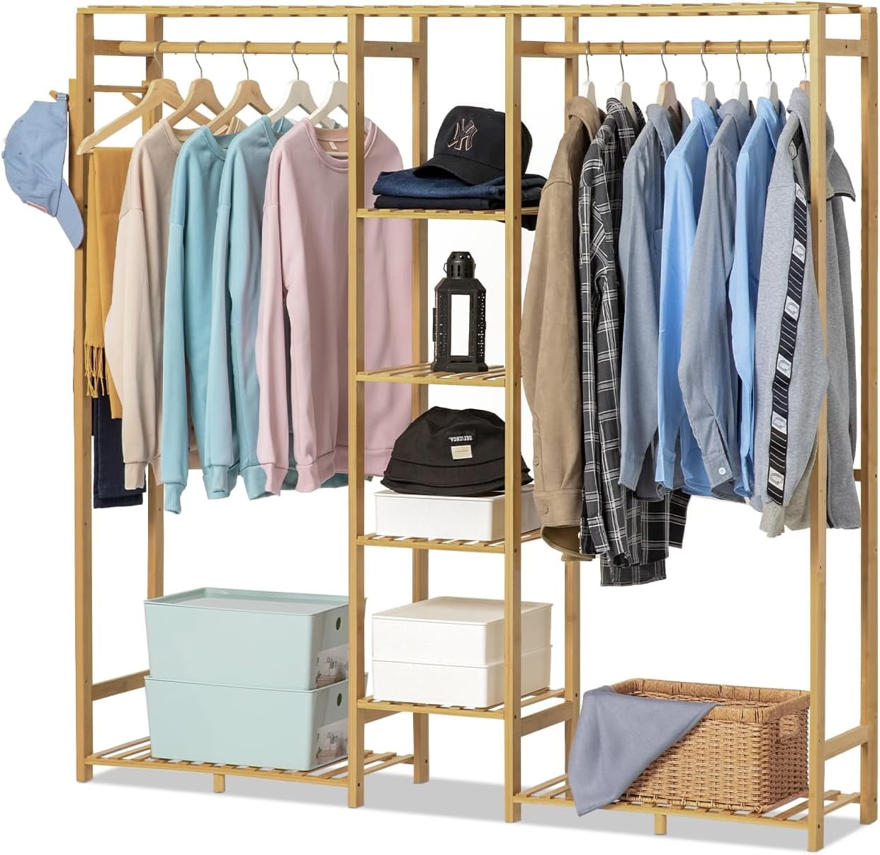 Magshion Bamboo Clothing Garment Rack, Freestanding Clothes Coat Hanger ...