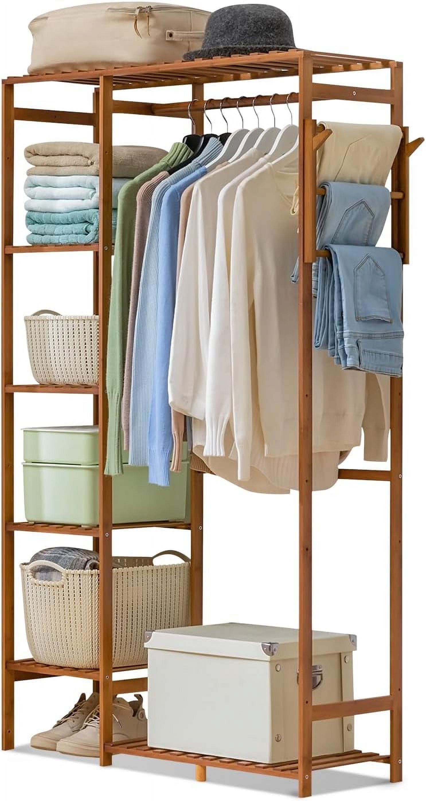 Magshion Bamboo Clothing Garment Rack, Freestanding Clothes Coat Hanger ...