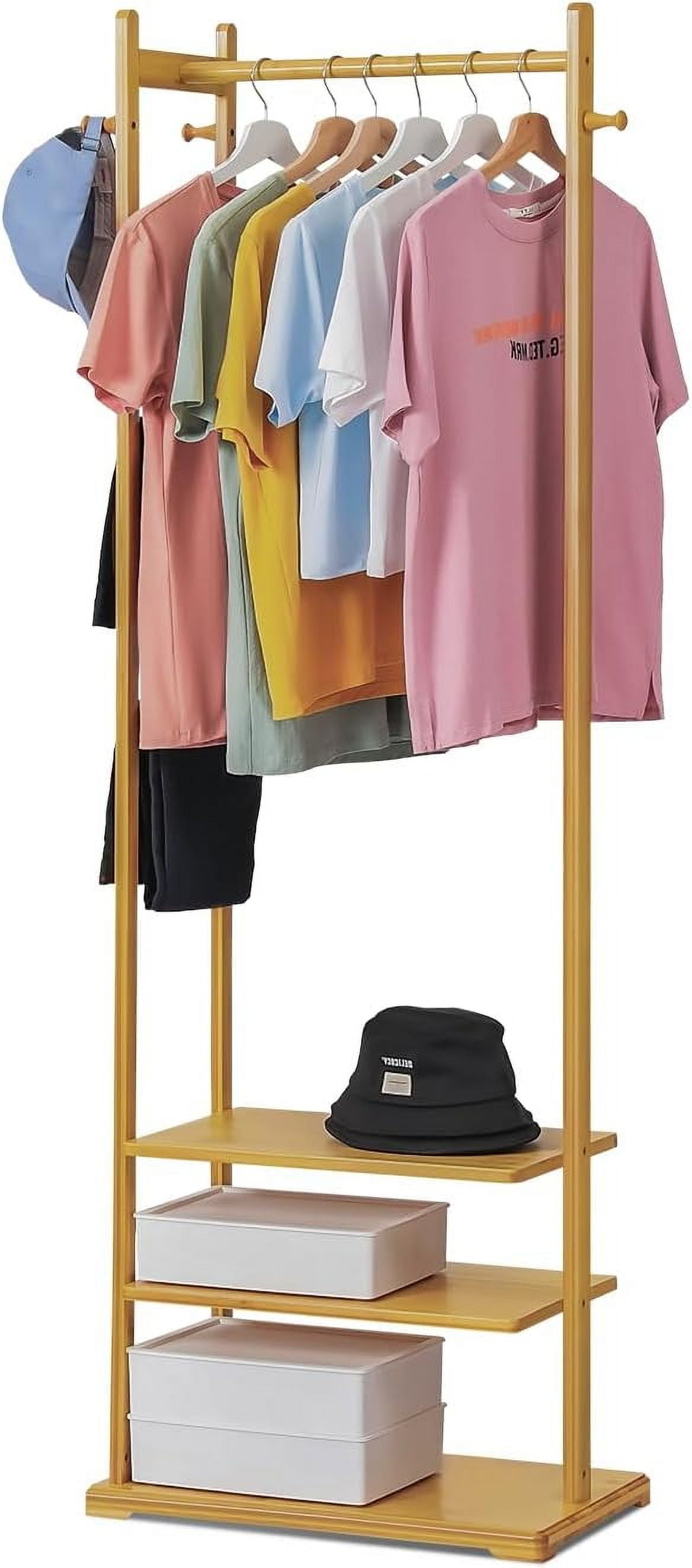 Magshion Bamboo Freestanding Garment Rack with Shelves and Hooks 3 ...