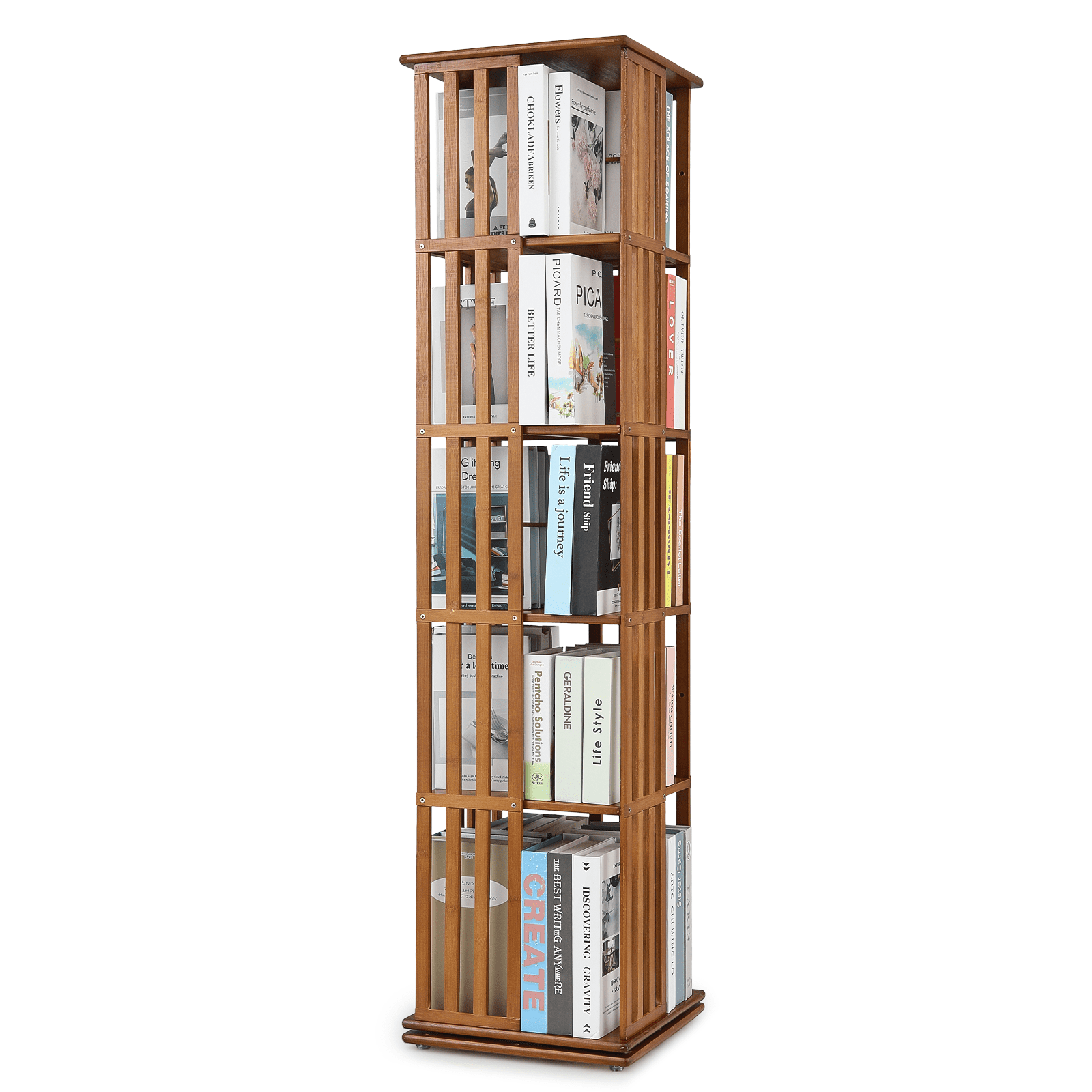 Magshion Bamboo Revolving Bookshelf 360 Degrees, 5-Tiers Free Standing ...