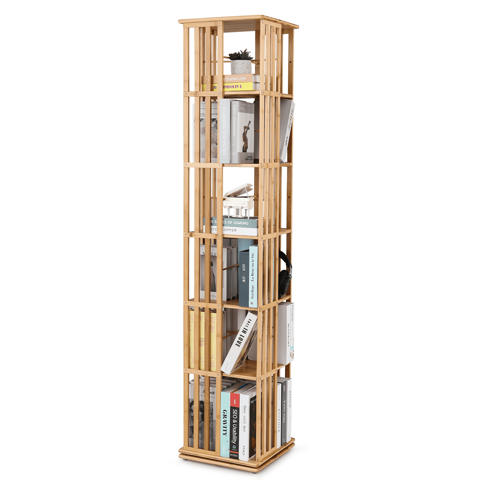 Magshion Bamboo Revolving Bookshelf 360 Degrees, 6-Tiers Free Standing ...