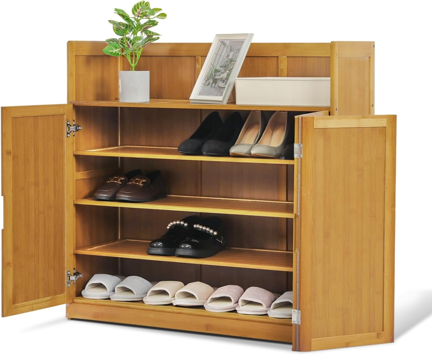 Magshion Bamboo Shoe Storage Cabinet, 4 Tier Freestanding Shoe Cabinet ...