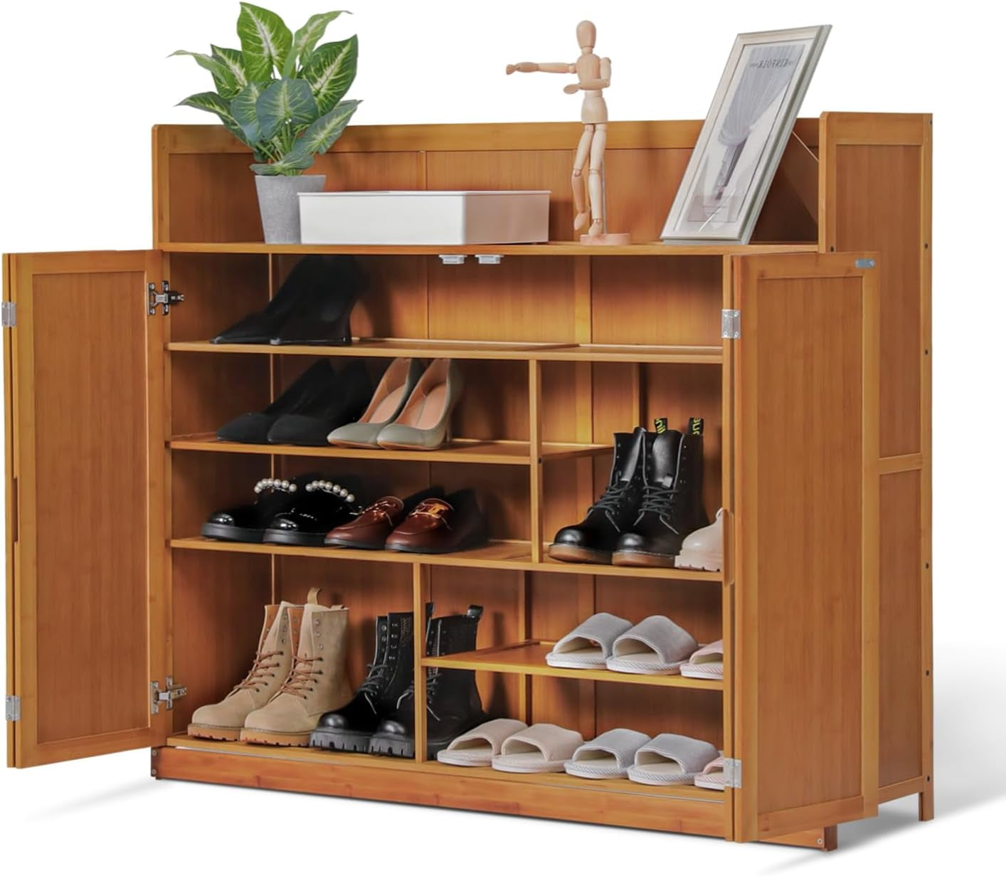 Magshion Bamboo Shoe Storage Cabinet with Doors Freestanding ...