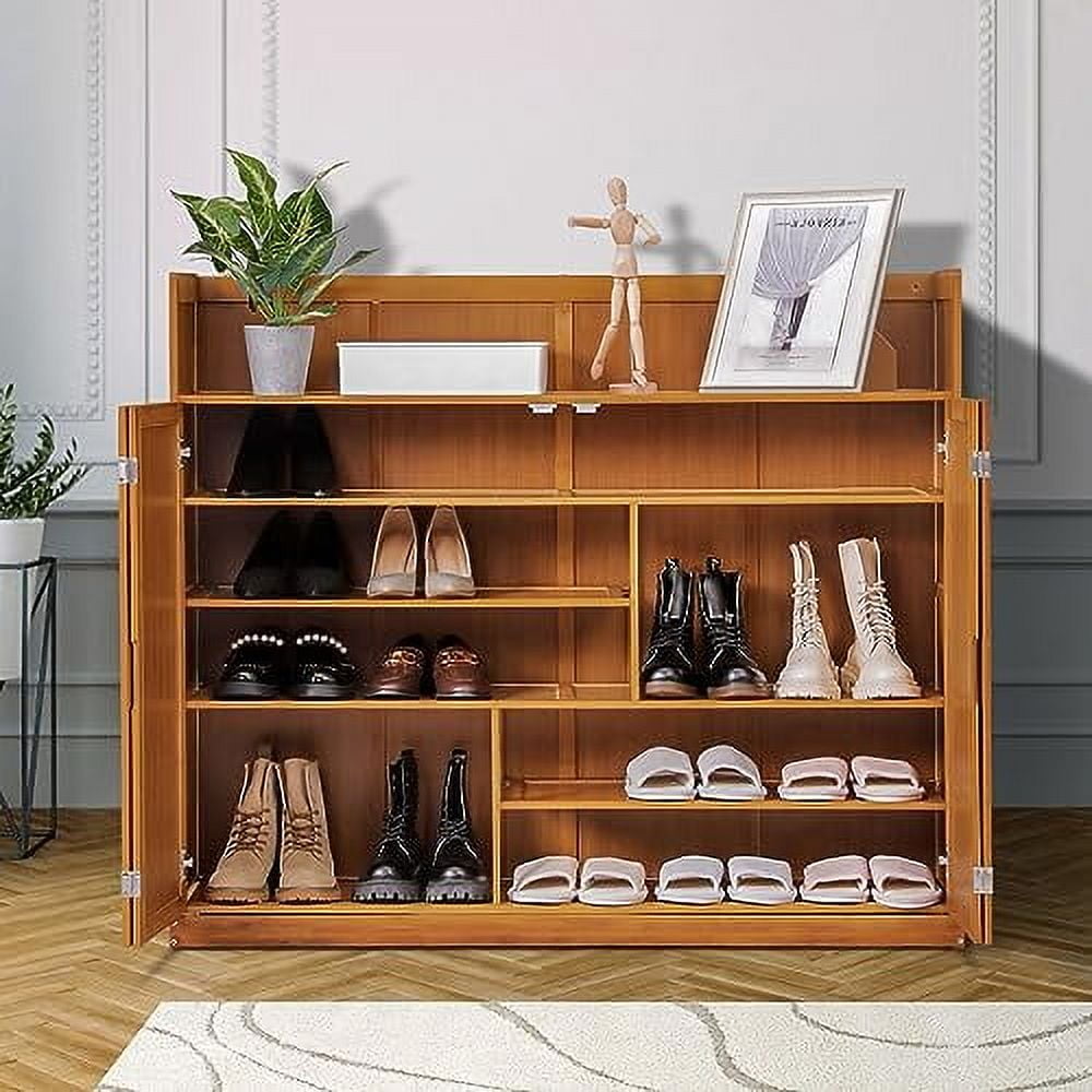 Magshion Bamboo Shoe Storage Cabinet with Doors Freestanding Multifunctional Shoe Cabinet ...