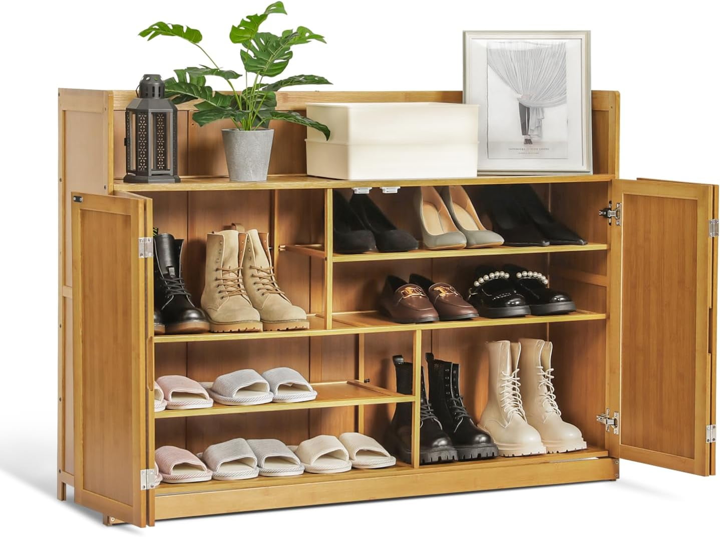Magshion Bamboo Shoe Storage Cabinet with Doors, Freestanding Shoe ...
