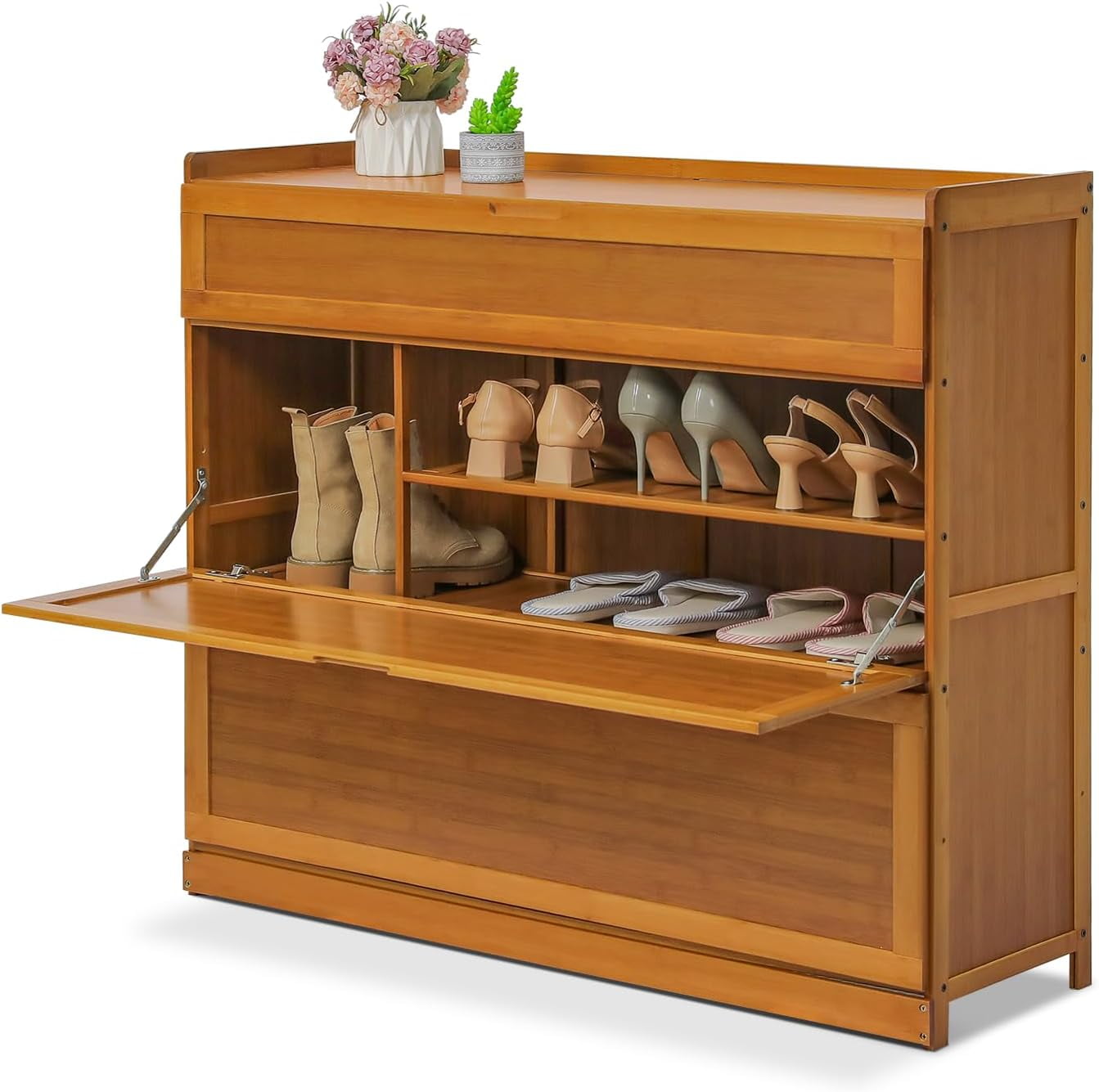 Magshion Bamboo Shoe Storage Cabinet, Freestanding Shoe Cabinet ...