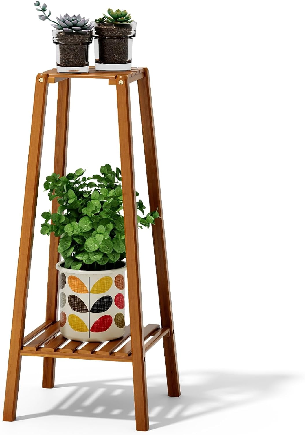 Magshion Bamboo Tall Plant Stand Indoor Outdoor 2-Tier Pot Holder Small ...