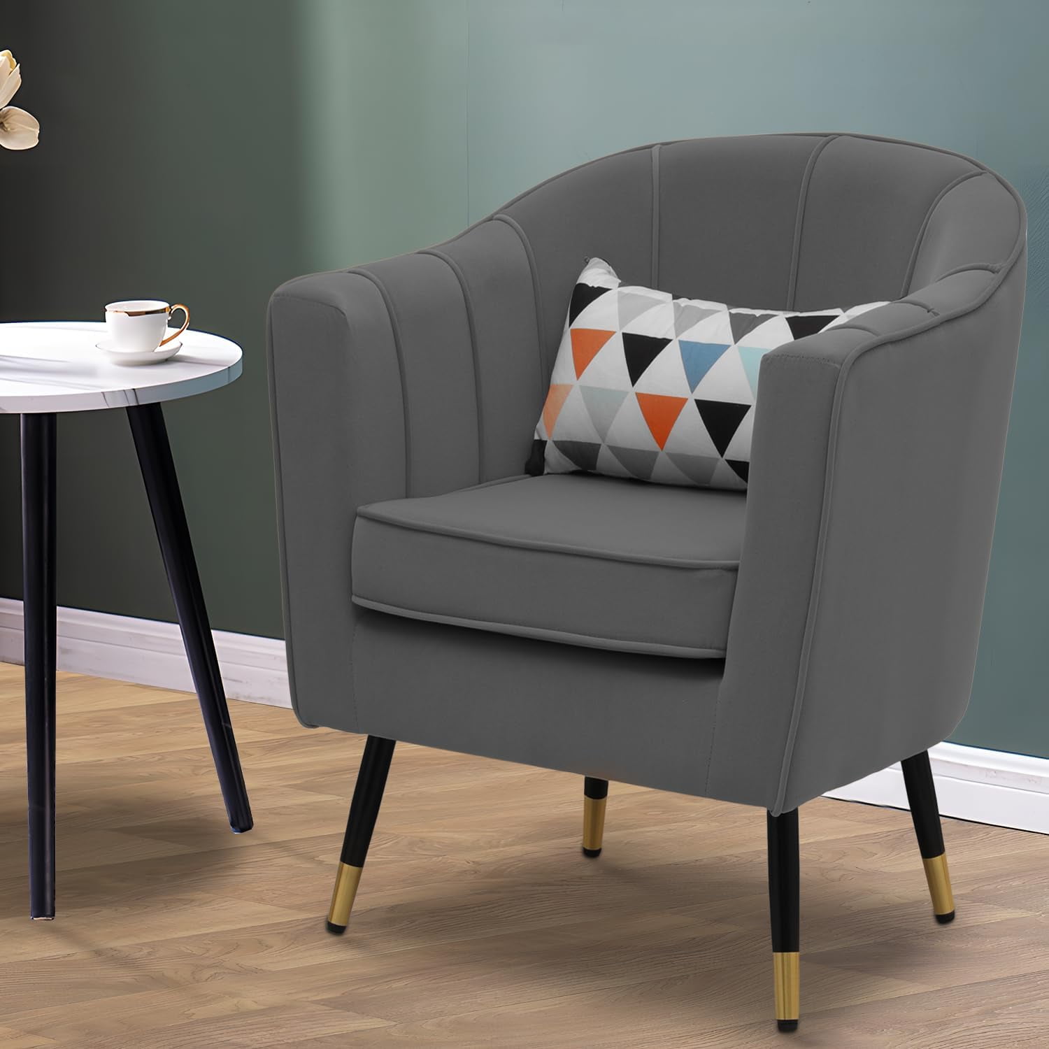 Magshion Barrel Accent Chair with Lumbar Pillow, Modern Upholstered ...