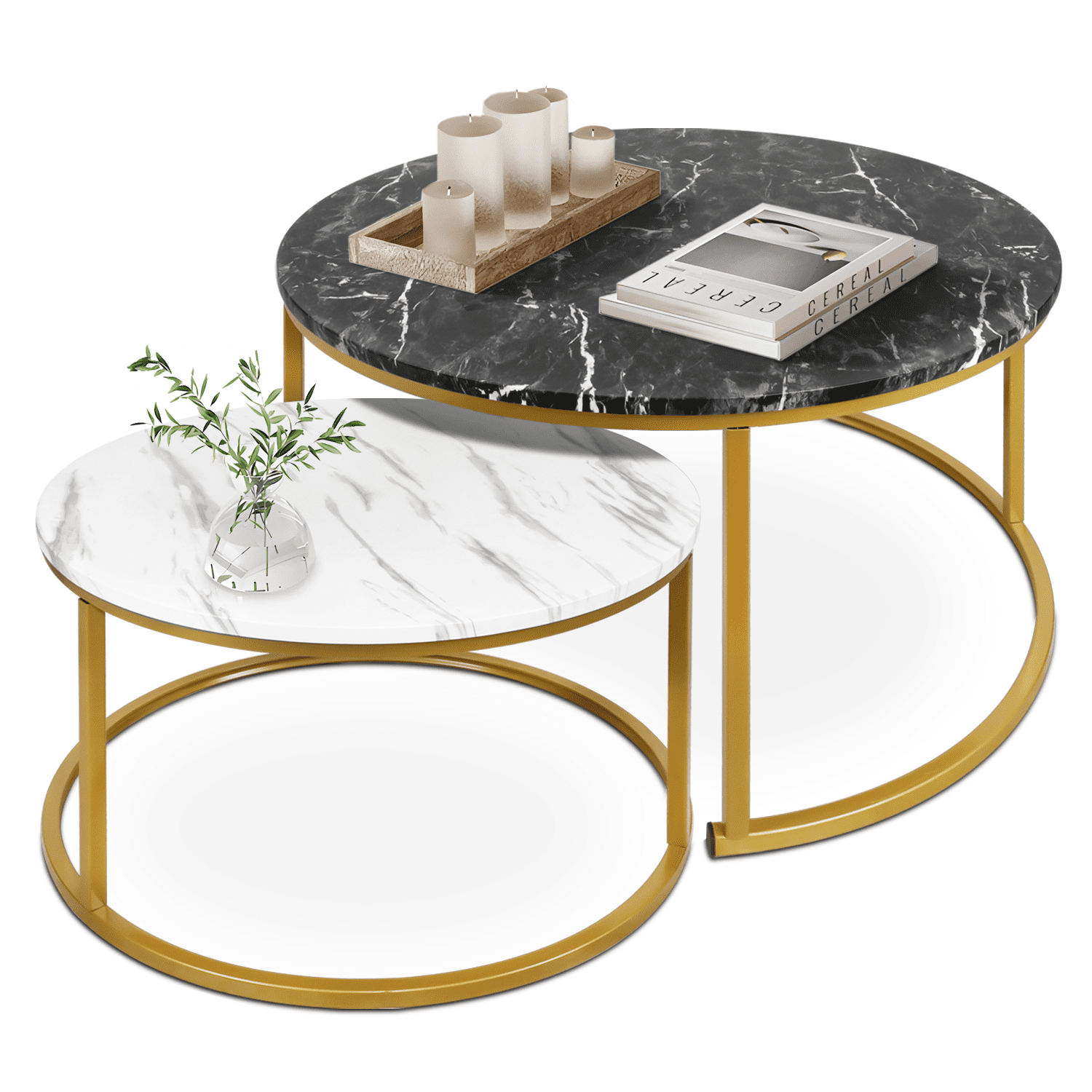 Magshion Black & White Nesting Coffee Side Table Set of 2, 35" Round ...
