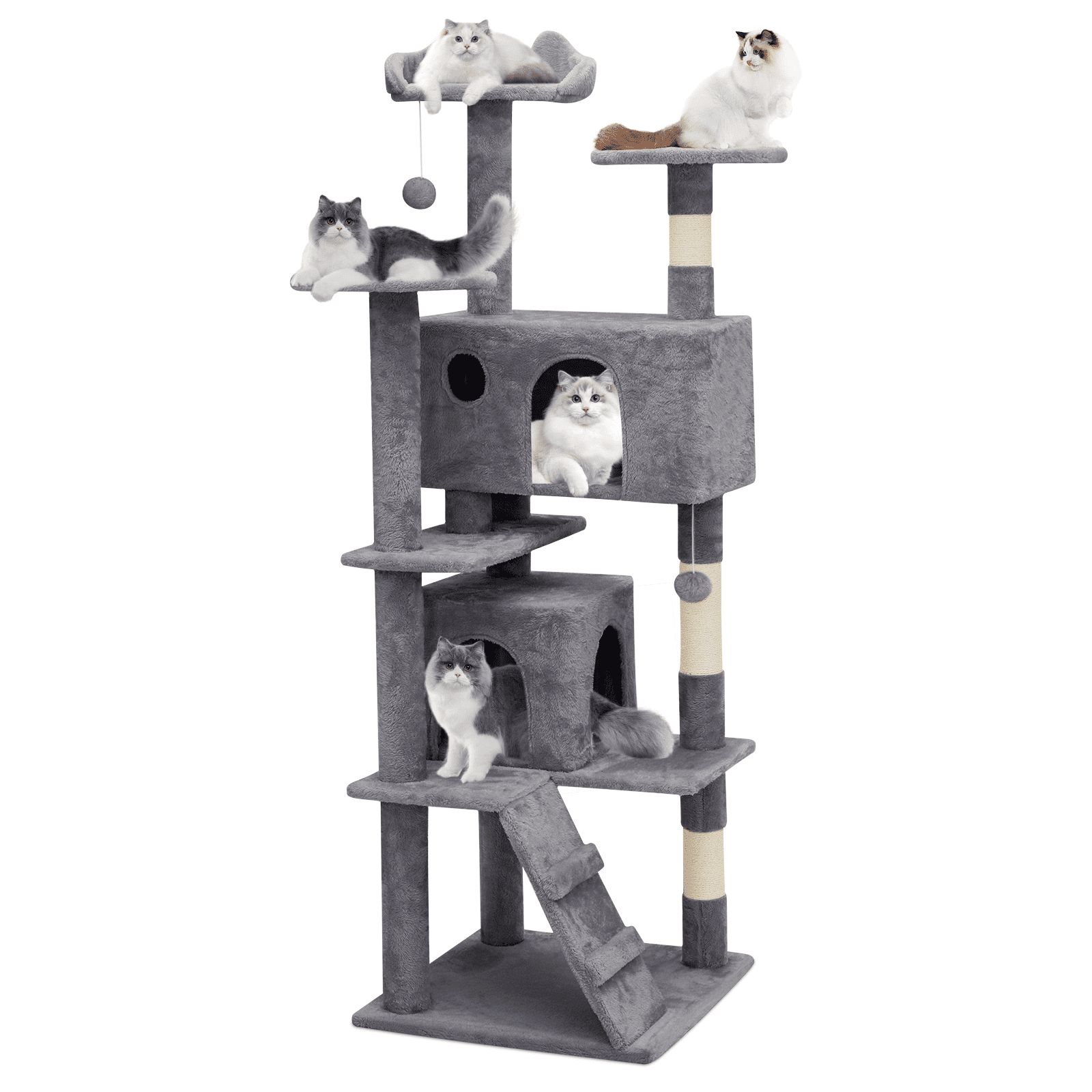 Magshion Cat Tree House, 60" Kittens Pet Play House with Cat Caves and ...