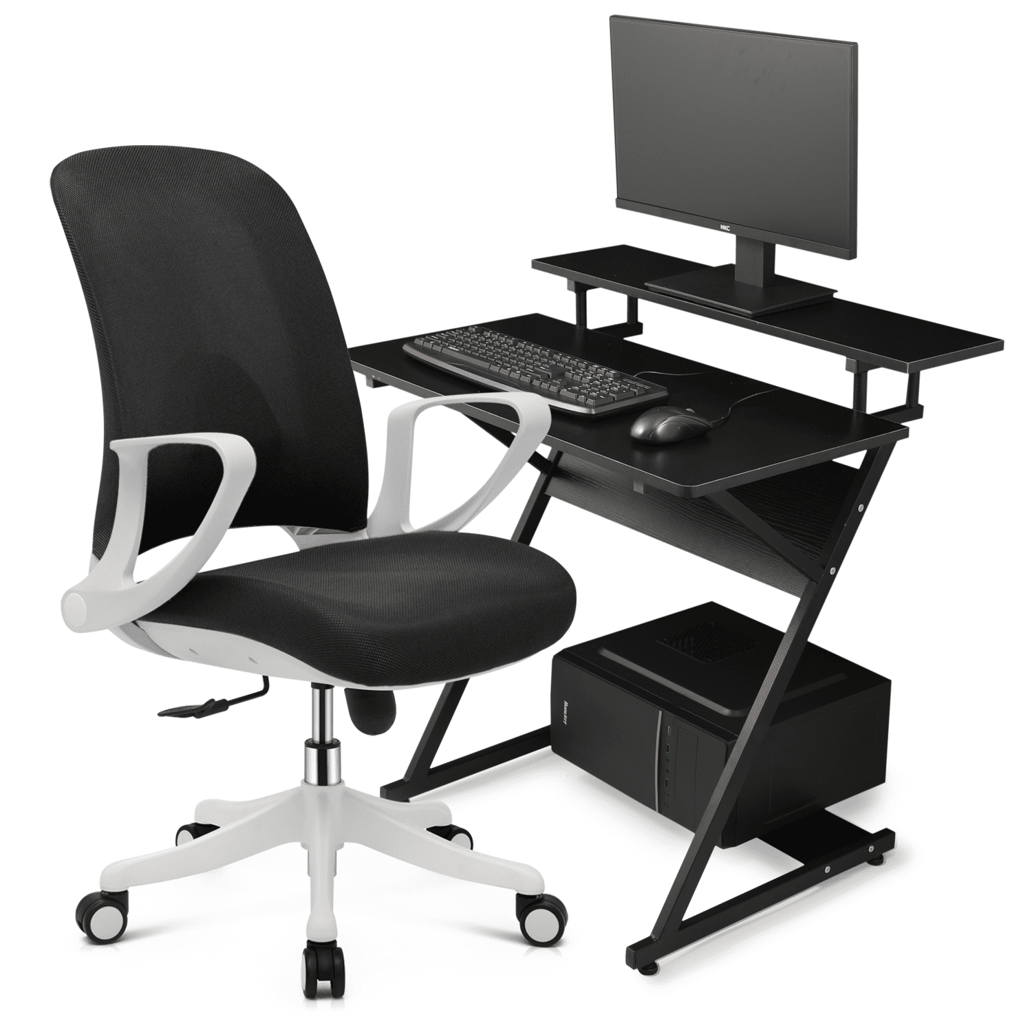 Magshion Ergonomic Desk & Chair Set, Adjustable Rolling Chair, 2-Tier ...