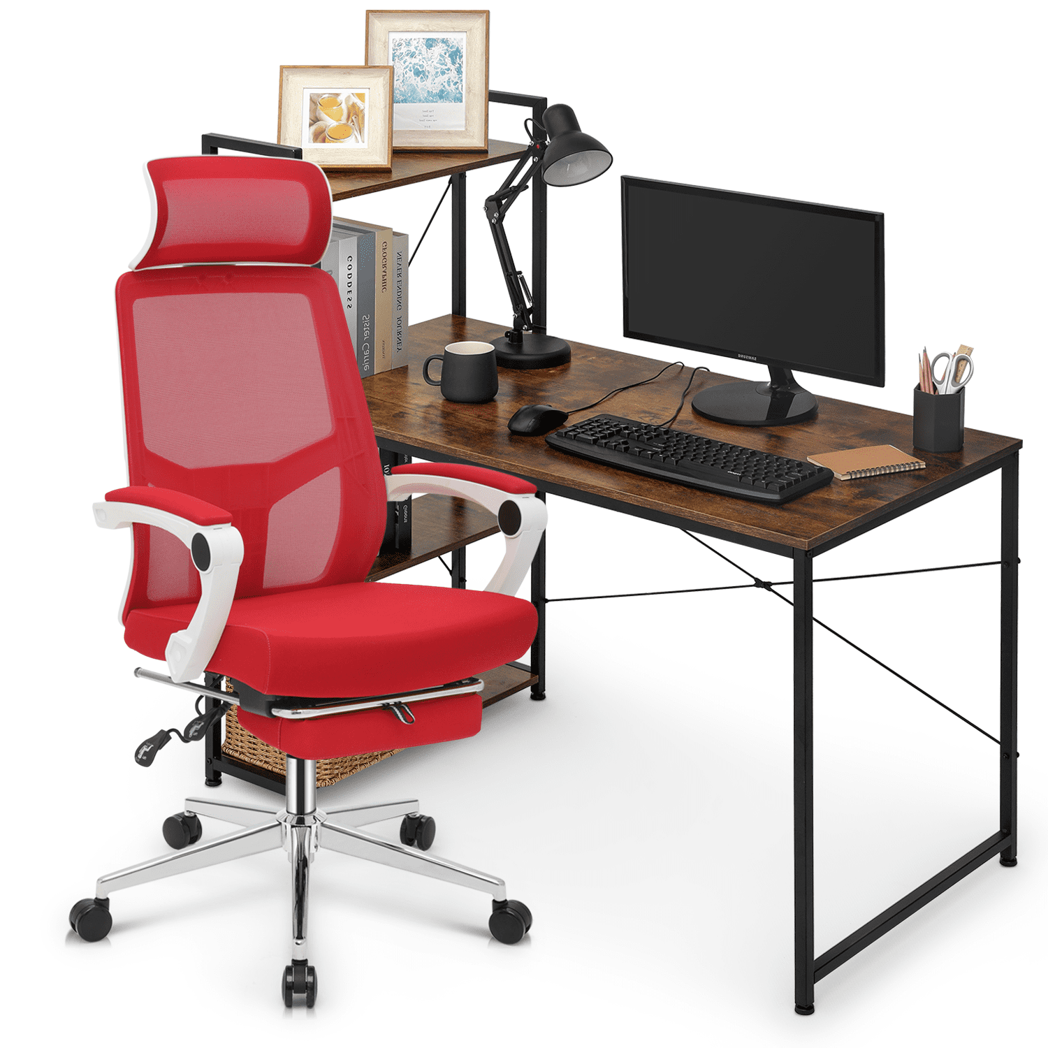 Magshion Computer Desk & Chair Set, Ergonomic High Back Chair with ...
